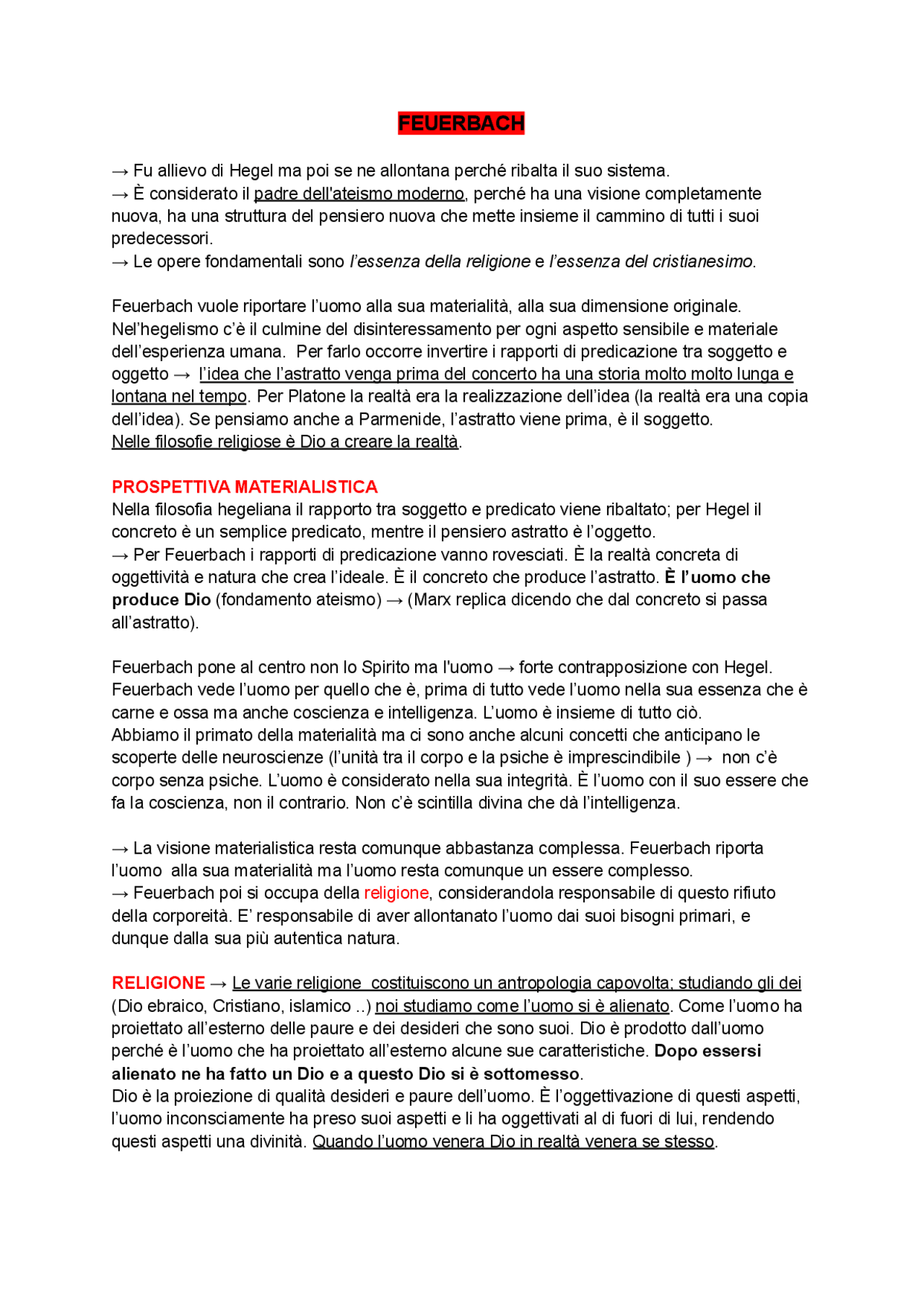 Appunti Ateismo Di Feuerbach Docsity