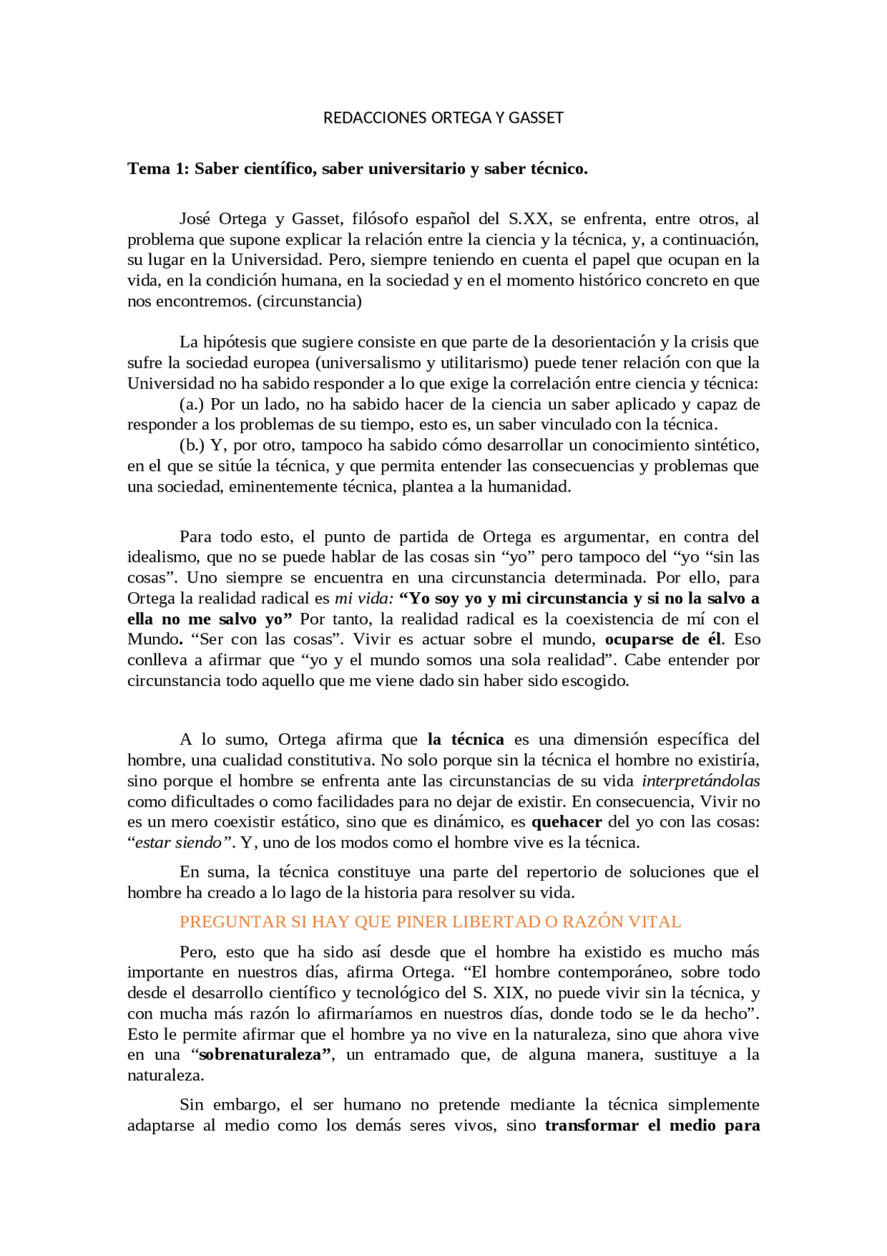 Redacción Ortega Selectividad Docsity