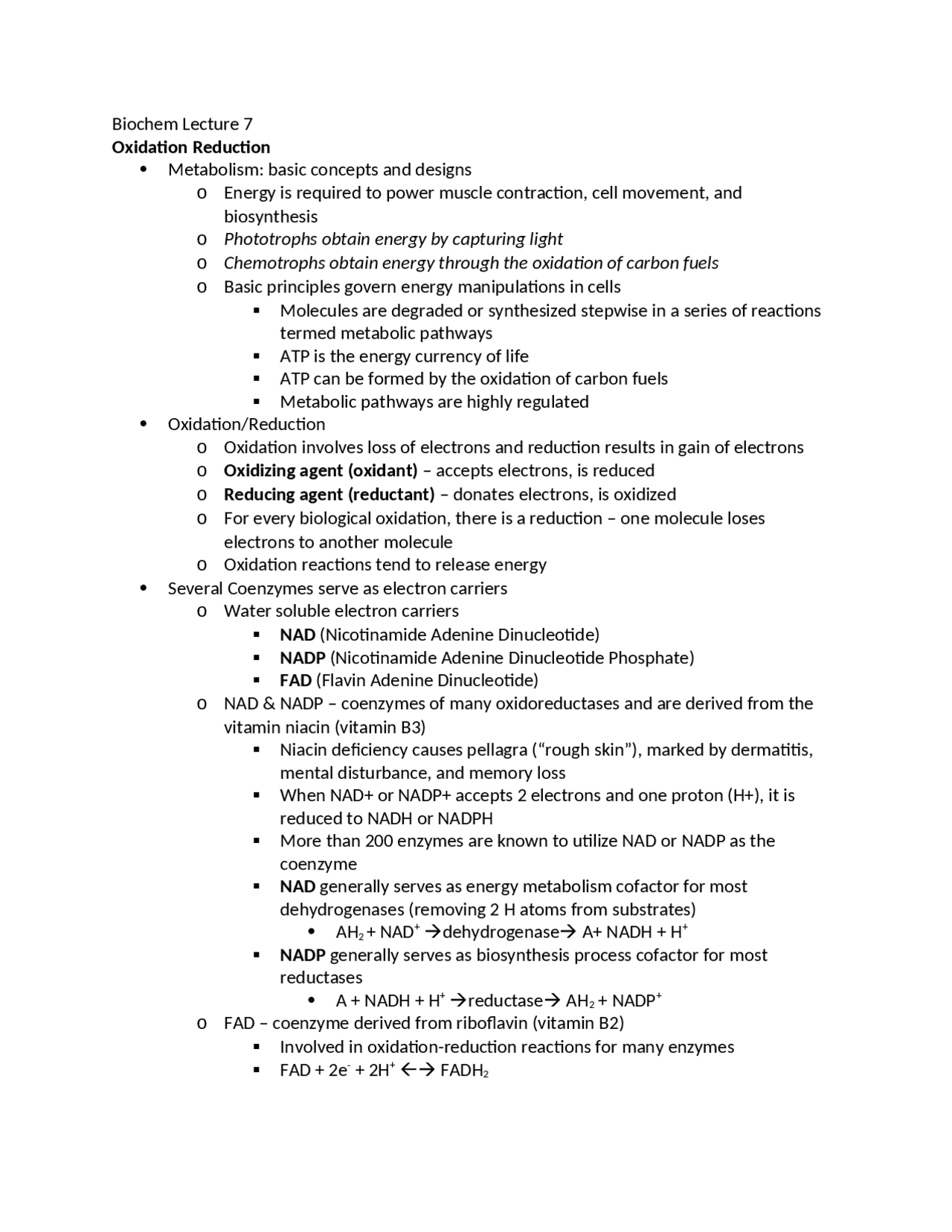 Biochemistry Lecture Notes Docsity