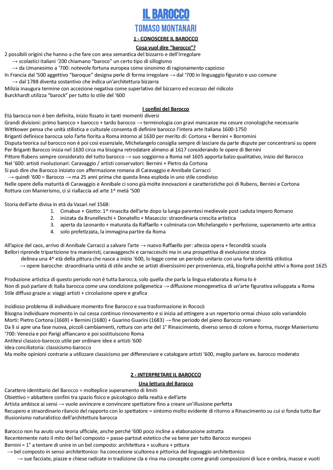 Riassunto Il Barocco Di Tomaso Montanari Docsity