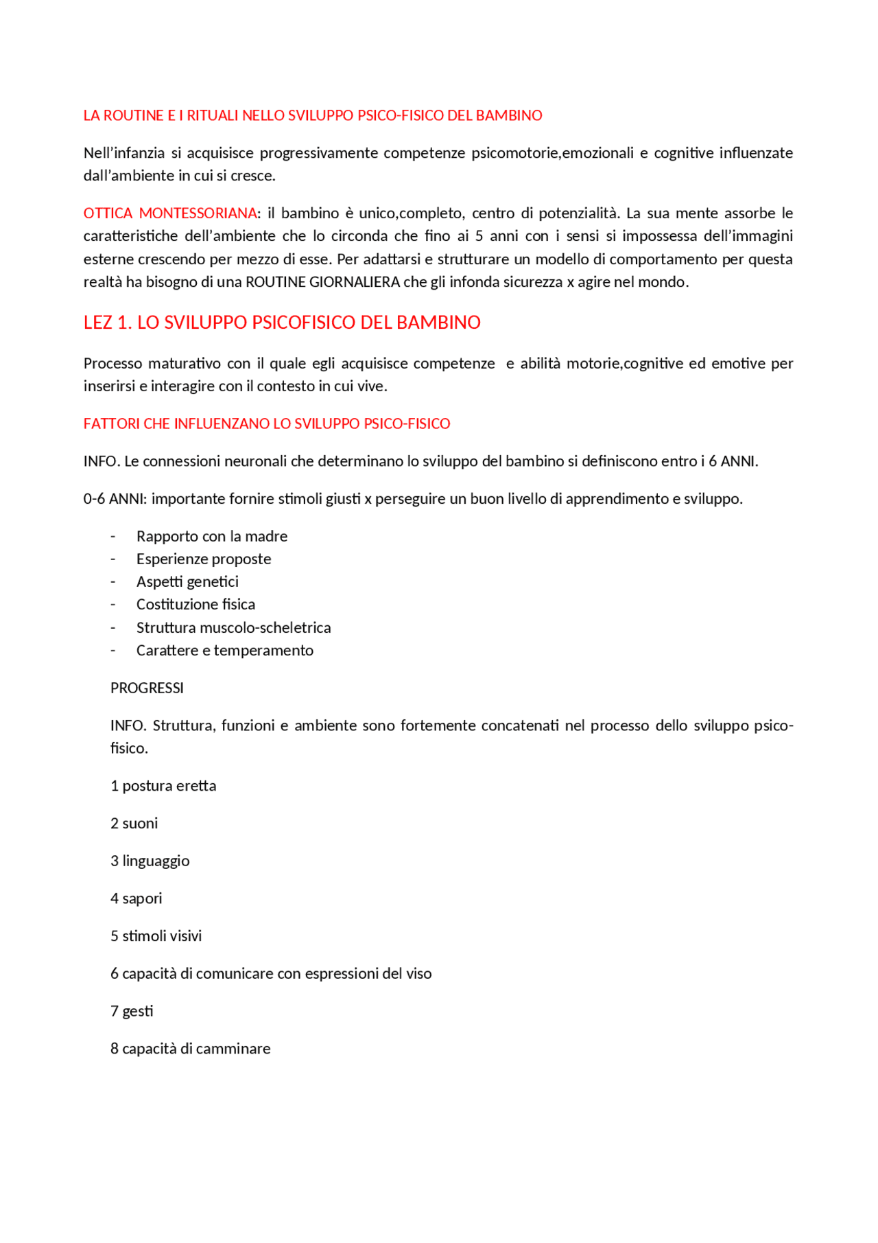 Lo Sviluppo Del Bambino Docsity