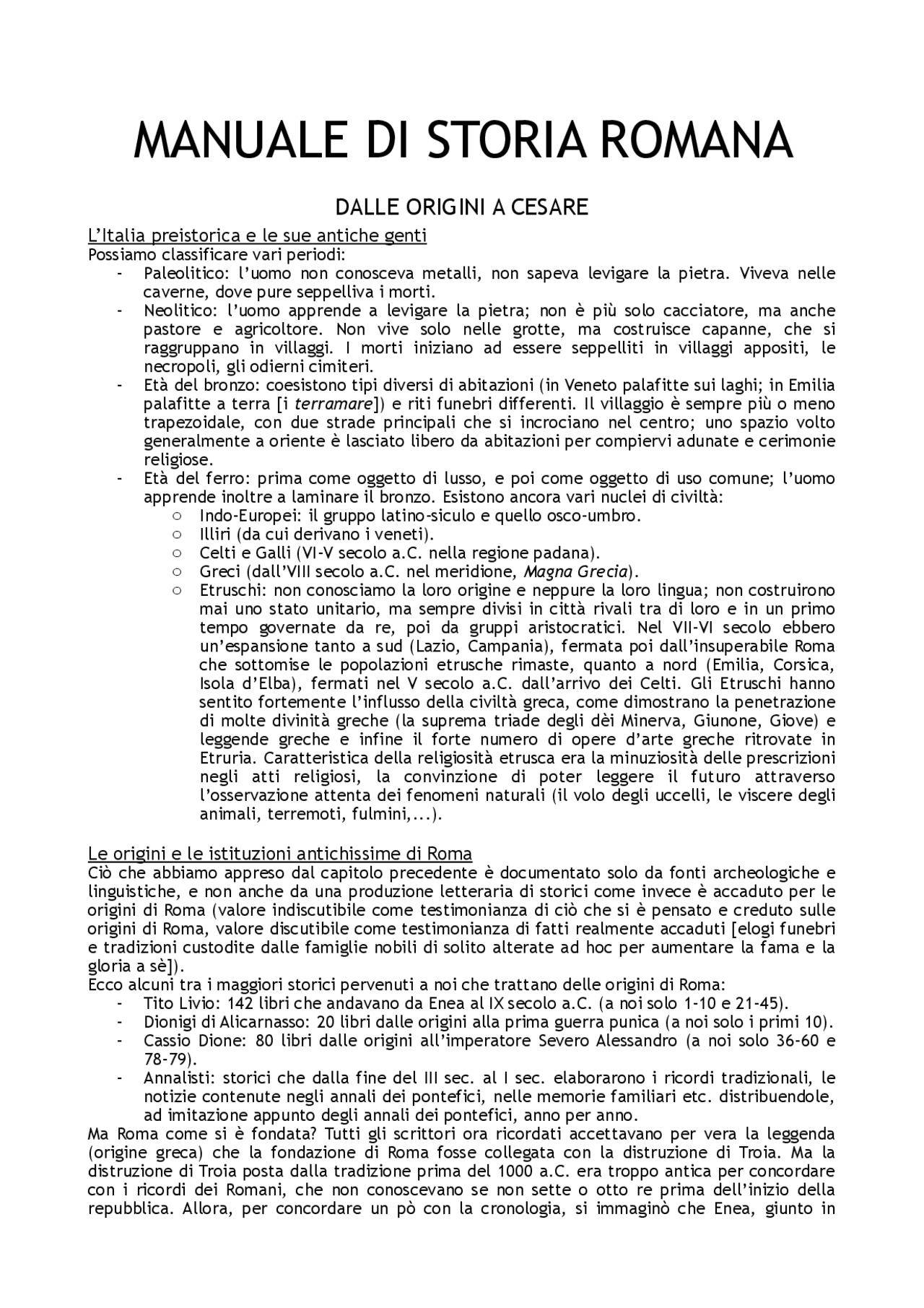 Manuale Di Storia Romana Docsity