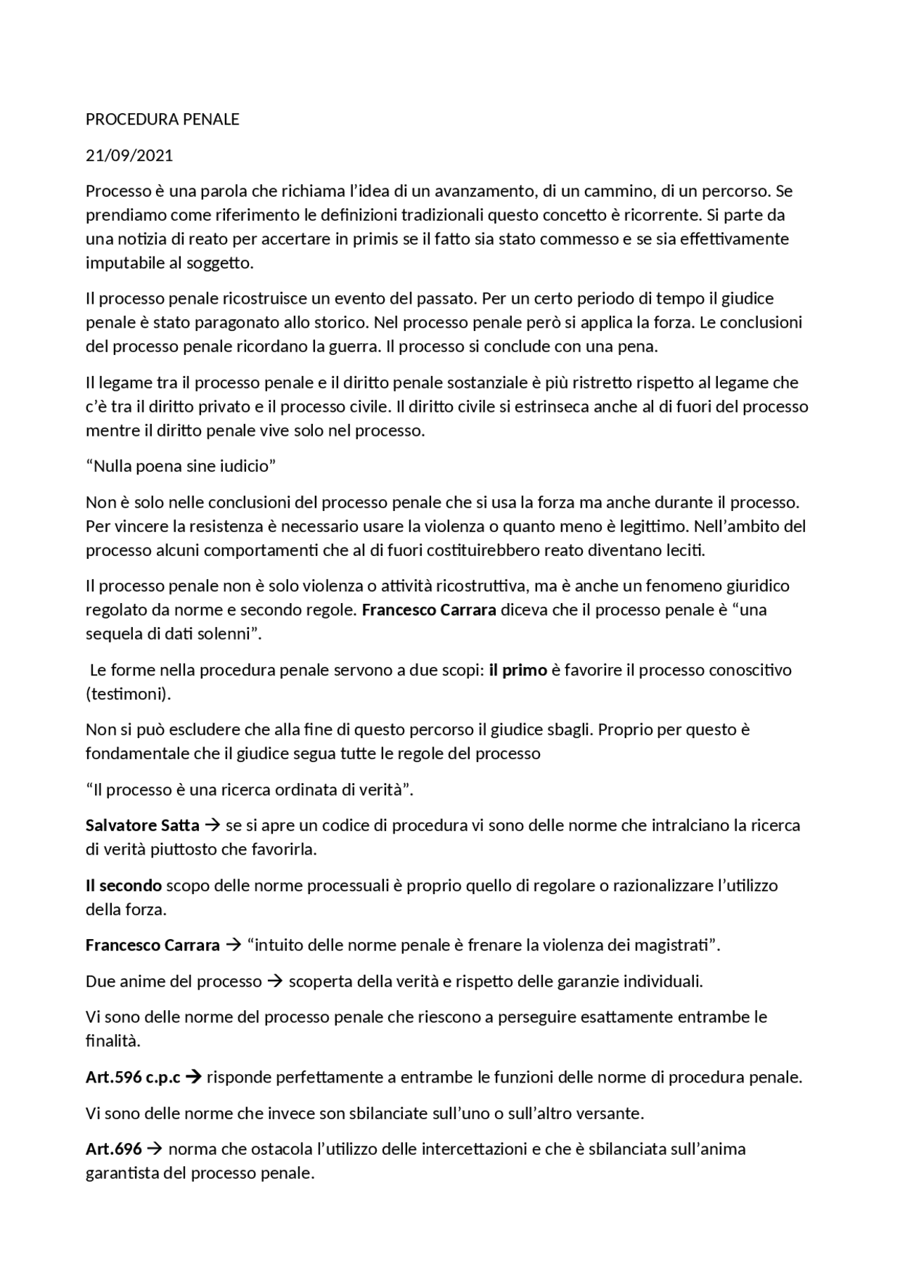 Introduzione al diritto processuale penale - Docsity