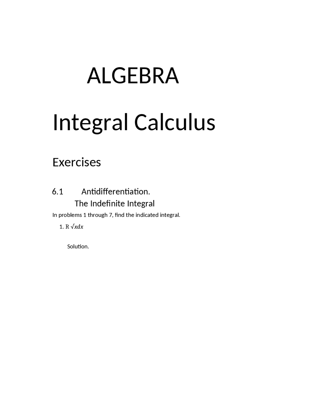 Algebra Integral Calculus Docsity