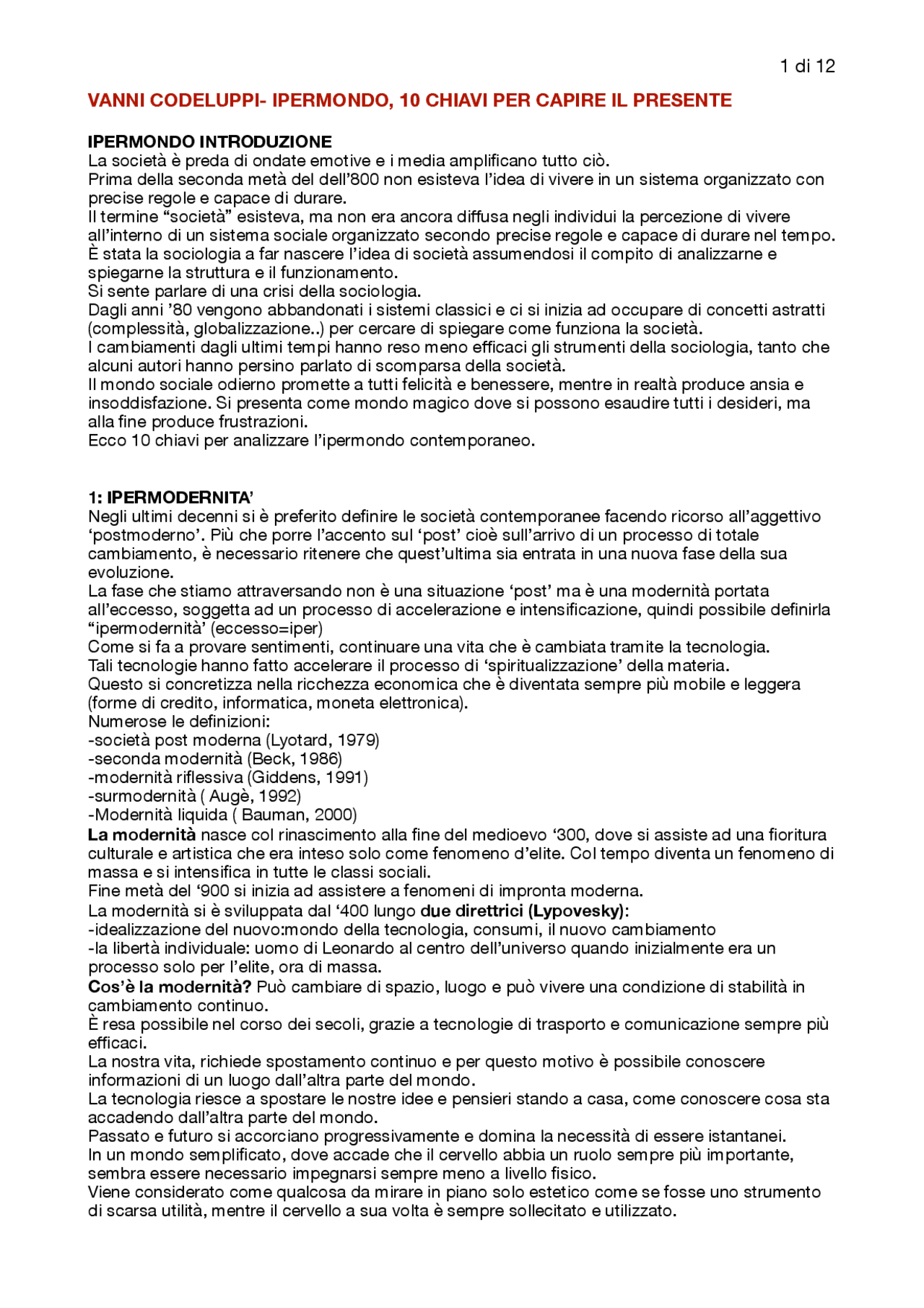 Ipermondo Prof Codeluppi Riassunto Libro Docsity
