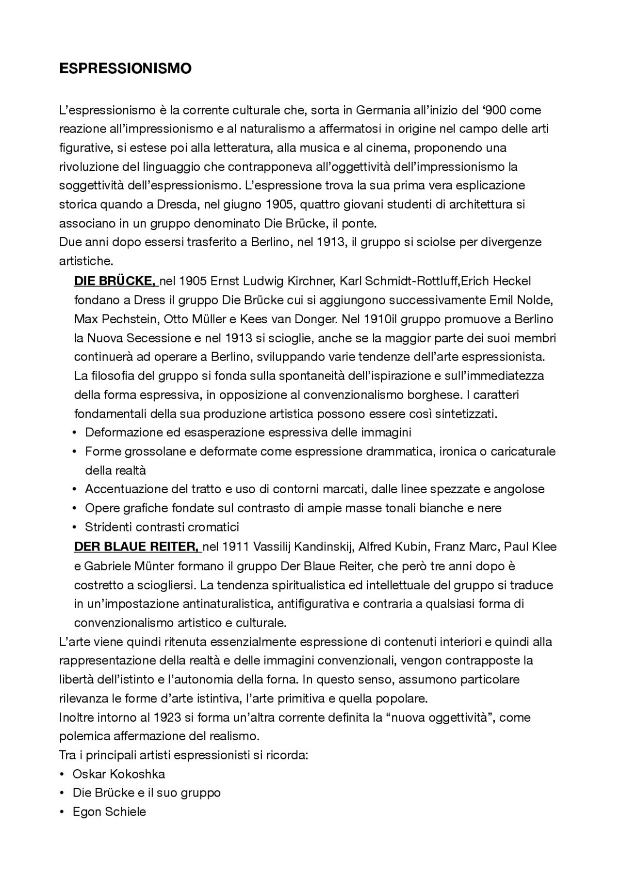 Storia Dellarte Espressionismo Docsity