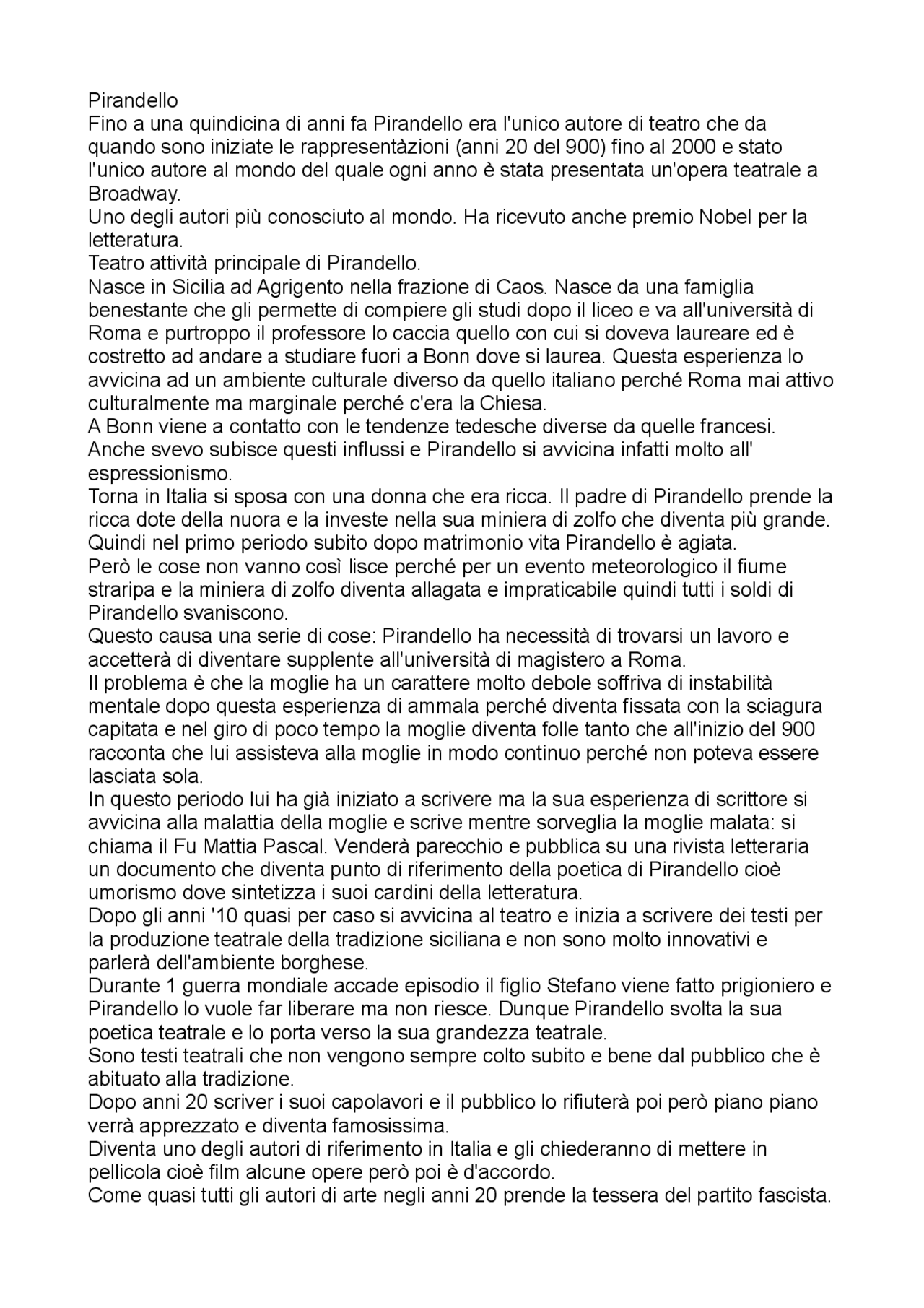 Appunti Su Pirandello Vita E Opere Docsity