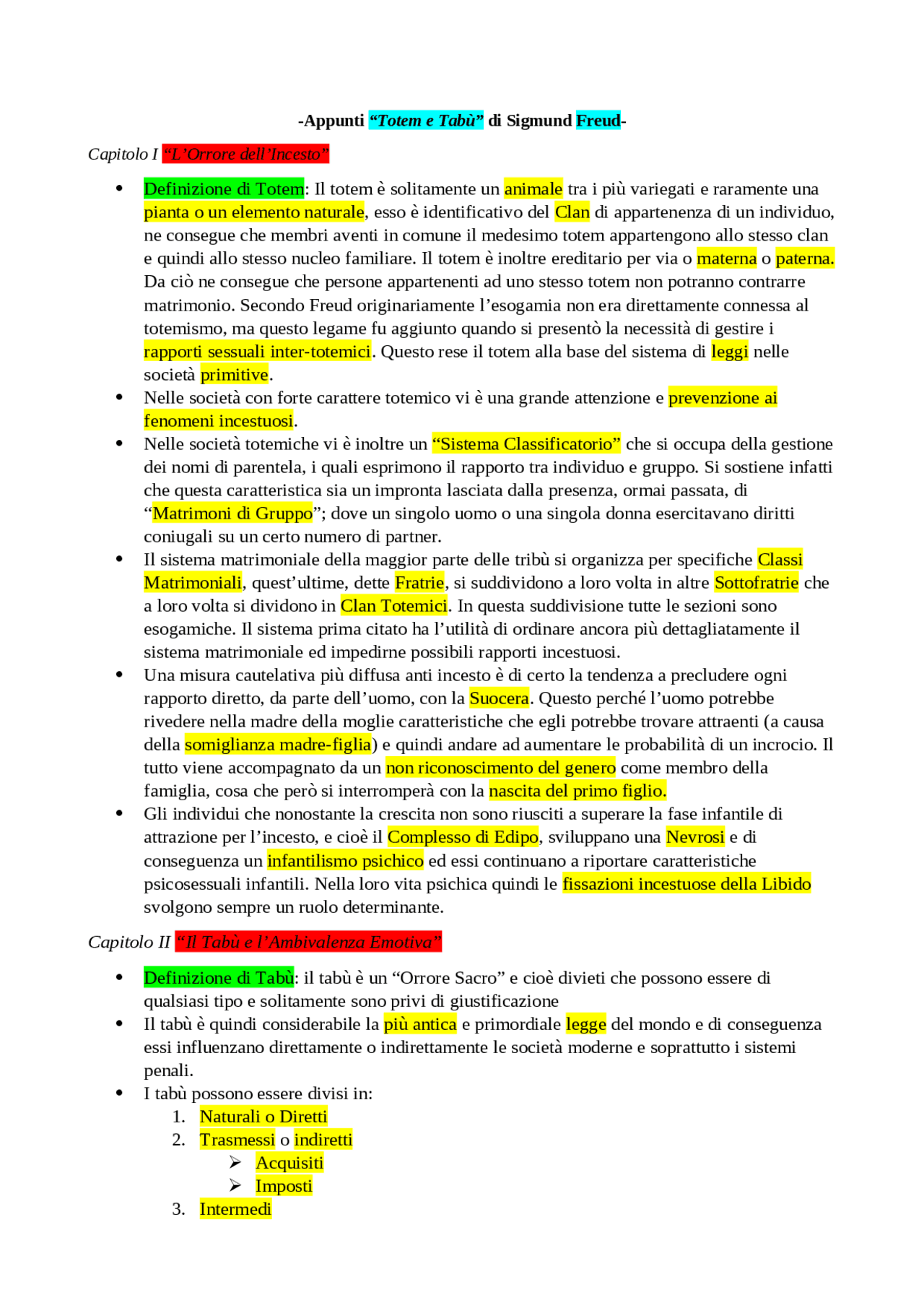 Sintesi De Totem E Tabù Sintesi Del Corso Di Scienze Umane Docsity