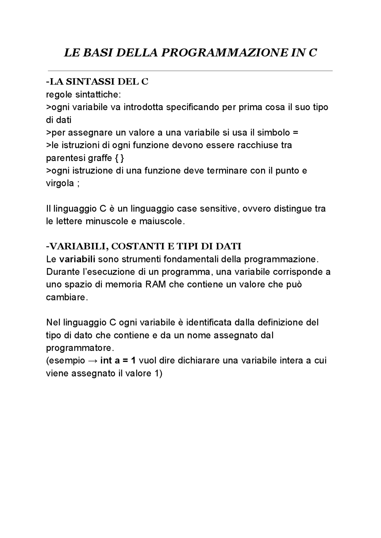 Basi Programmazione In C Docsity