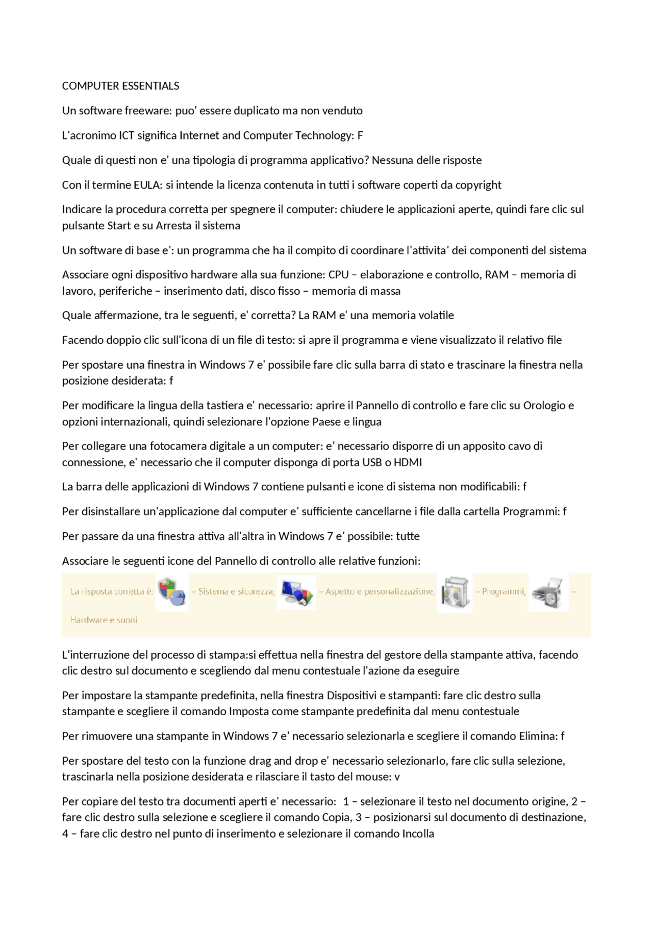 Domande E Risposte Comuni Per Lesame Di Ecdl Docsity