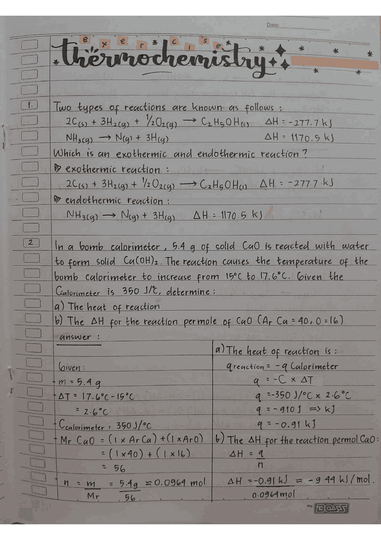 Assignment Of Thermochemistry Docsity