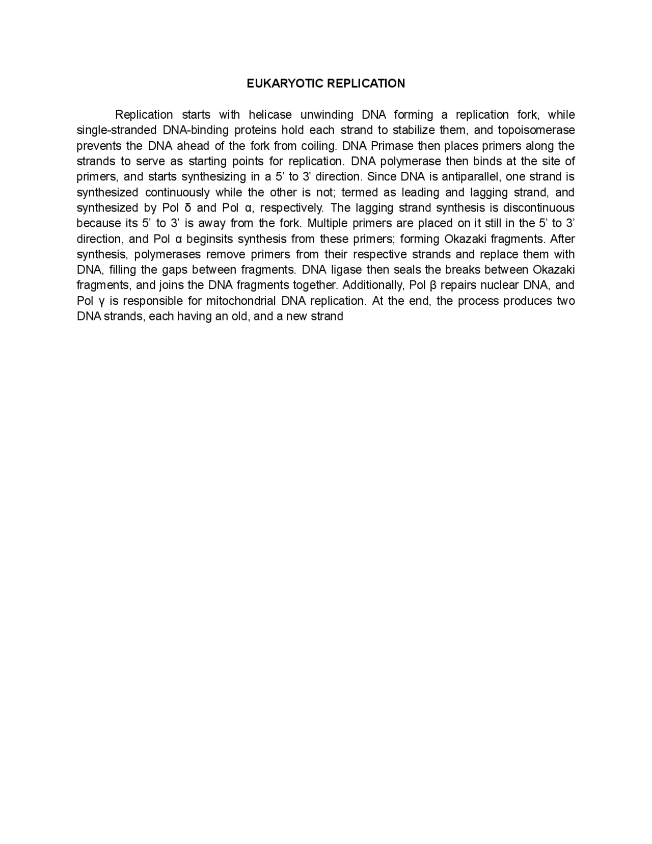 Eukaryotic Dna Replication Docsity