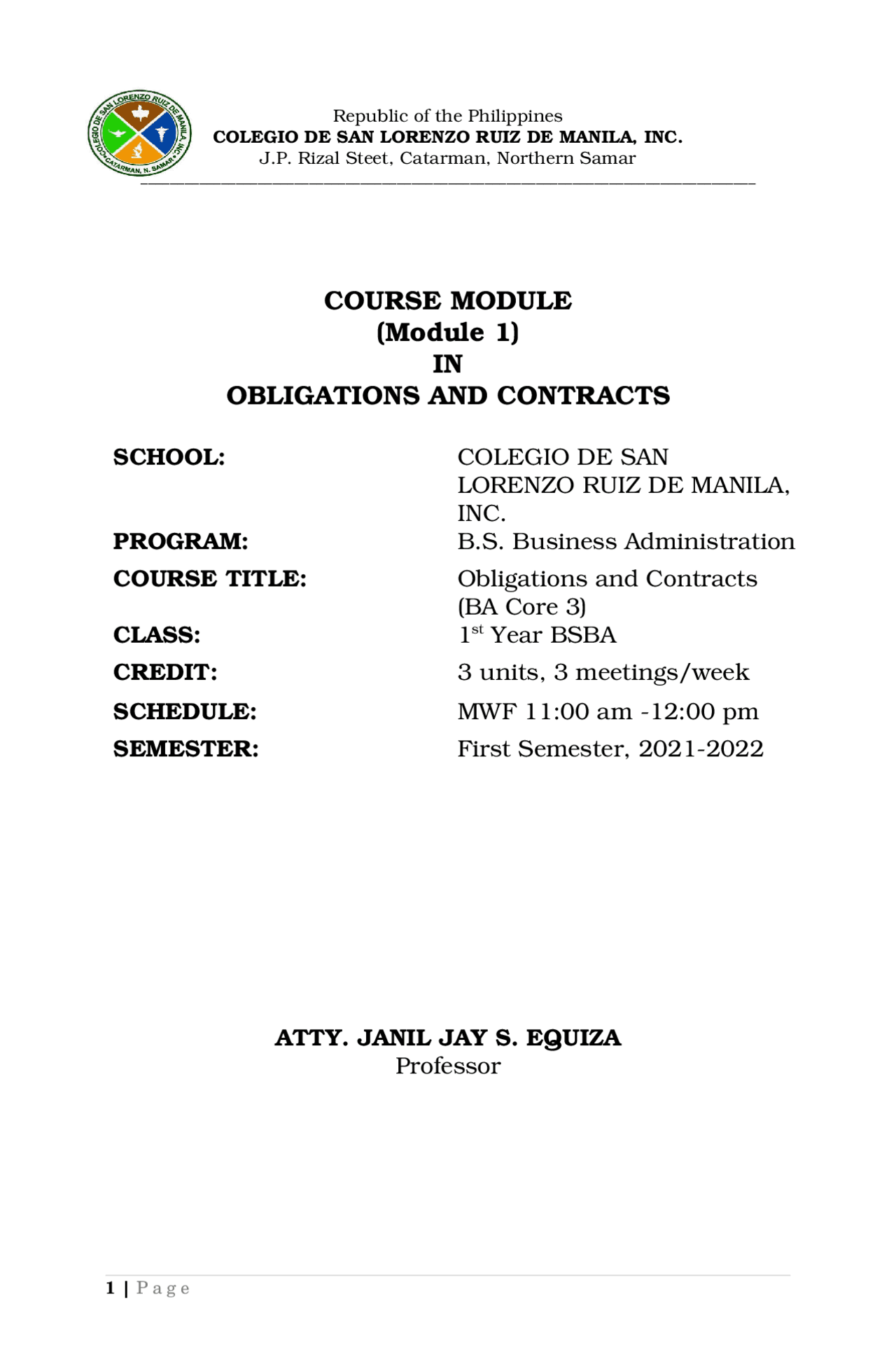 Law On Obligation And Contracts Docsity
