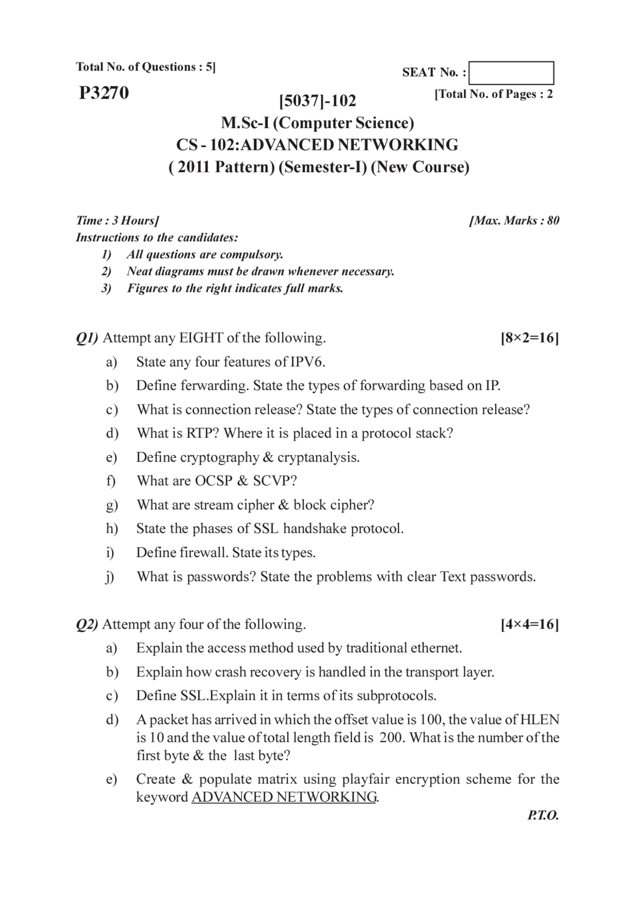 Entrance Exam Msc Compter Sciences 2008 1 Docsity