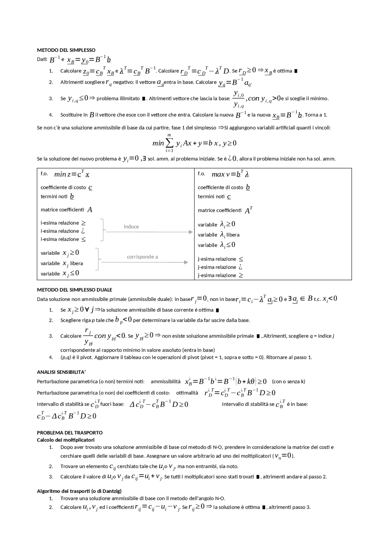 Formulario Ricerca Operativa Docsity