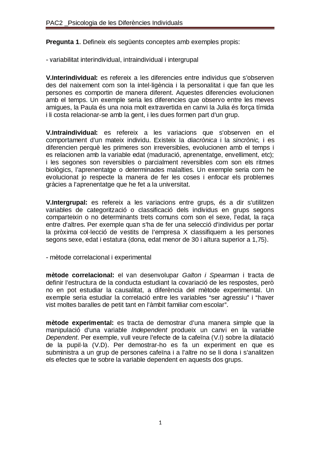 PAC 2 Psicologia de las Diferencias Individuales | Ejercicios de Psicología | Docsity