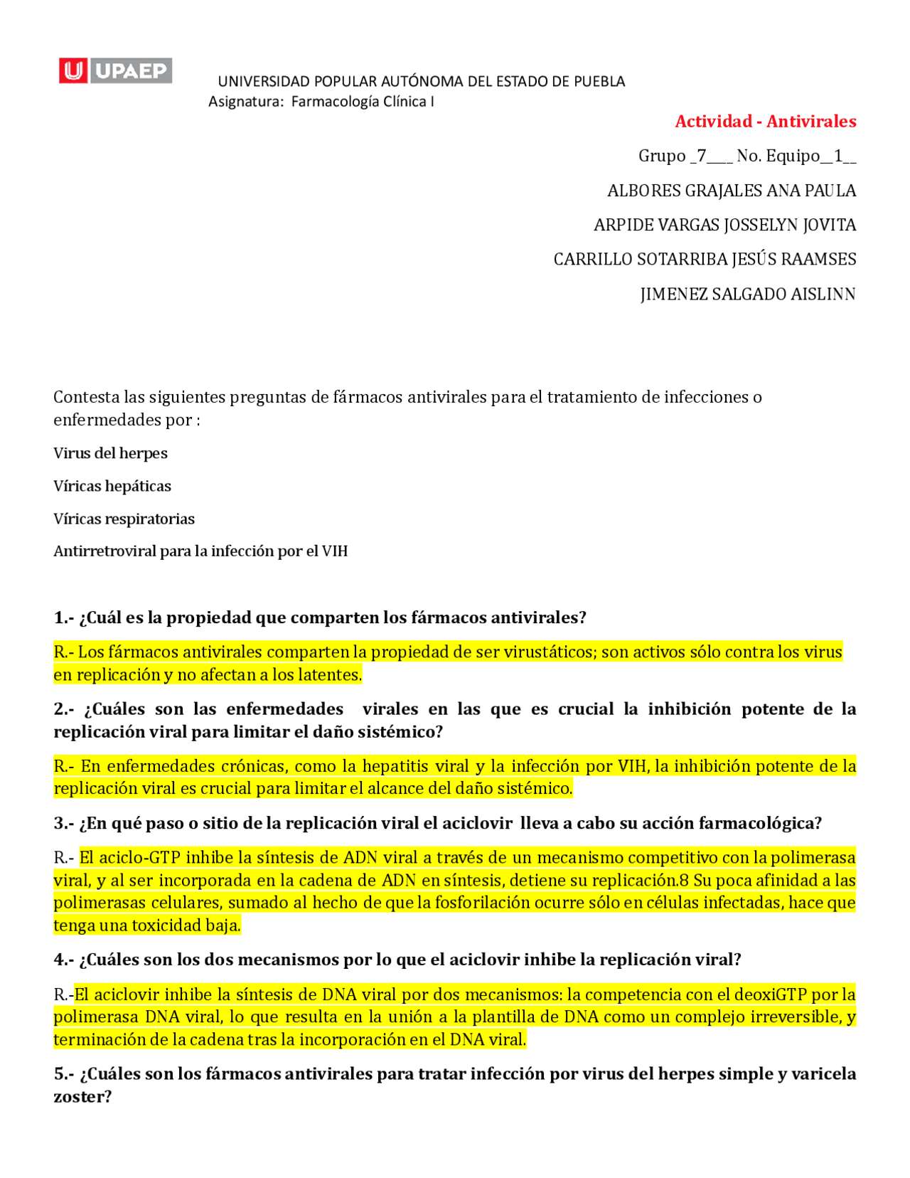 Antivirales Actividad Alumno Farmacología Docsity