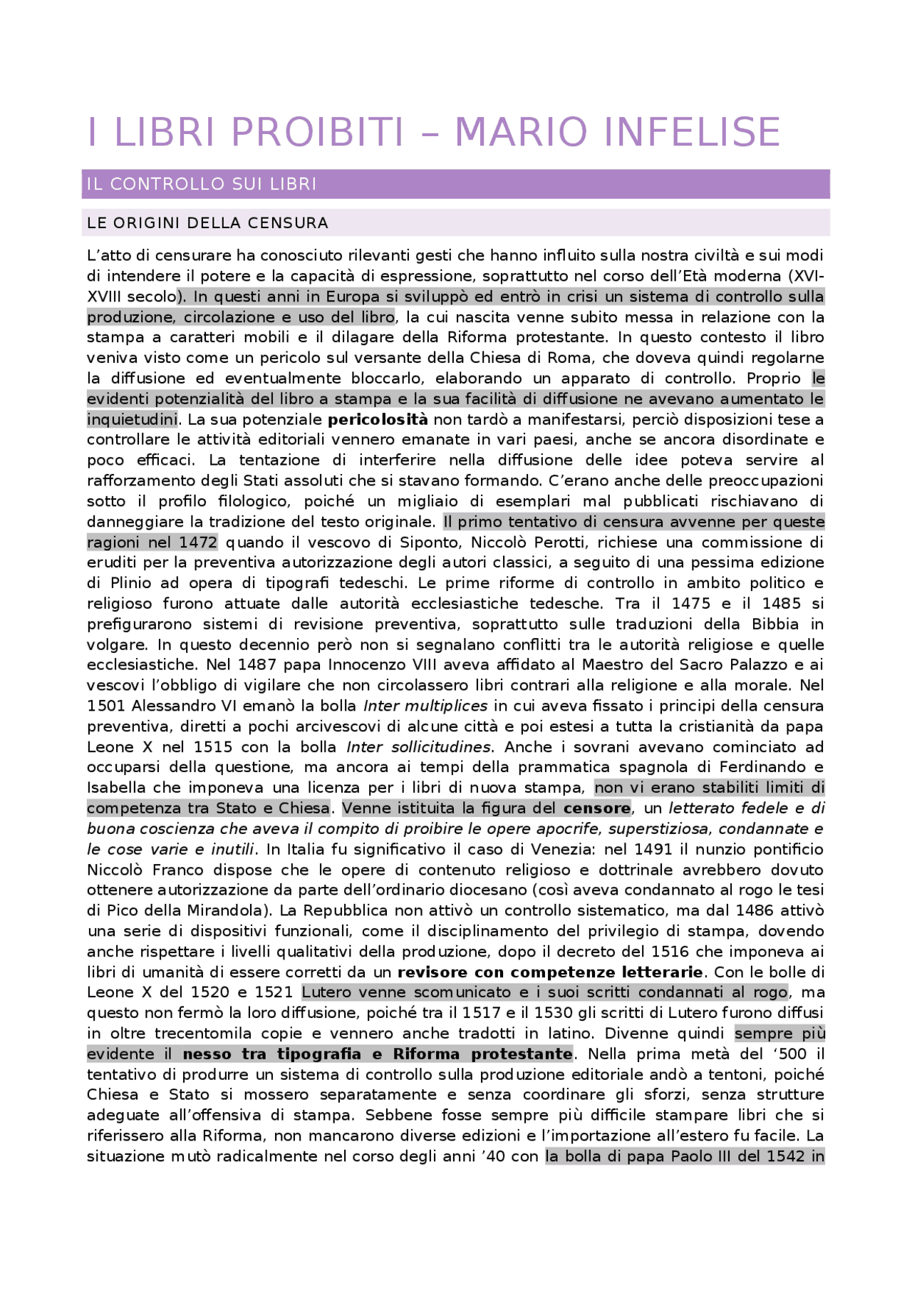 Riassunto Mario Infelise I Libri Proibiti Docsity