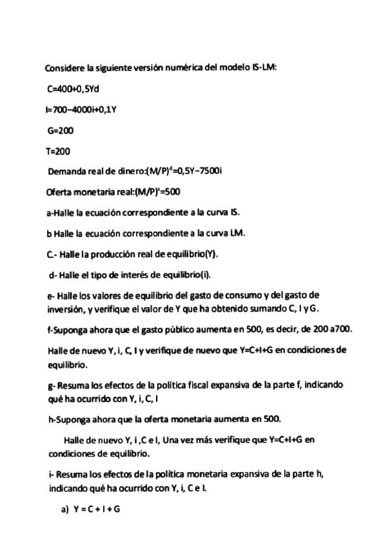 Ejercicios Is Lm Macroeconomía Docsity