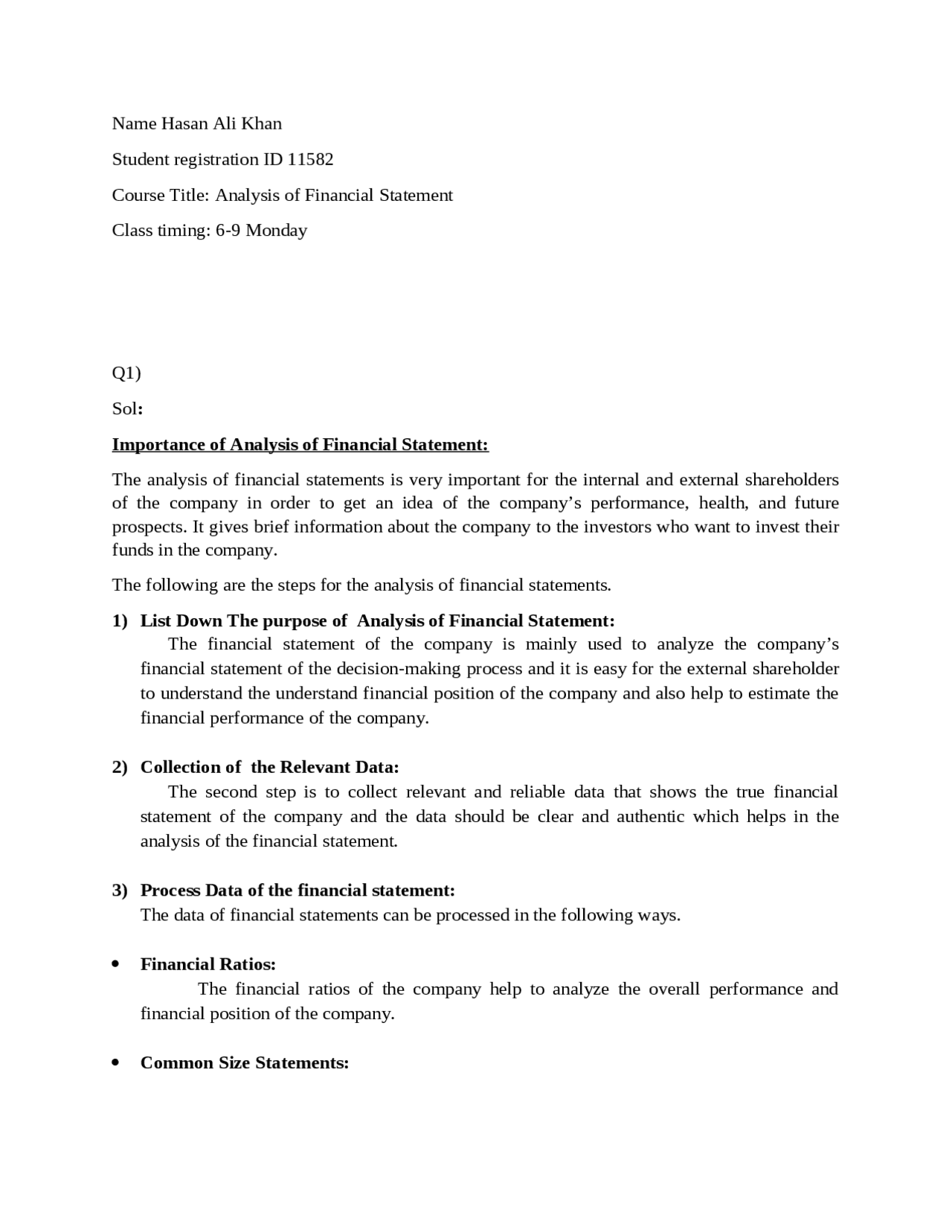 Analysis Of Financial Statement Docsity