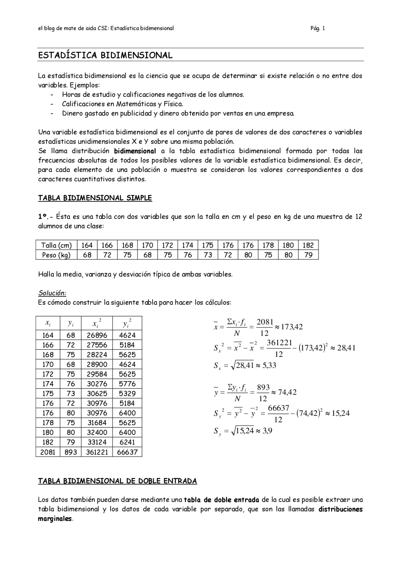 Estadistica Bidimensional Ejercicios Resueltos De DISTRIBUCIÓN