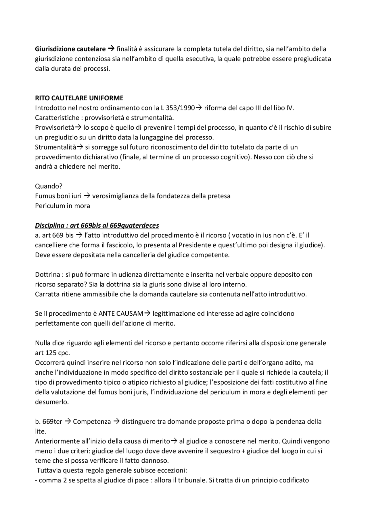 Procedura Civile Il Procedimento Cautelare Uniforme Docsity