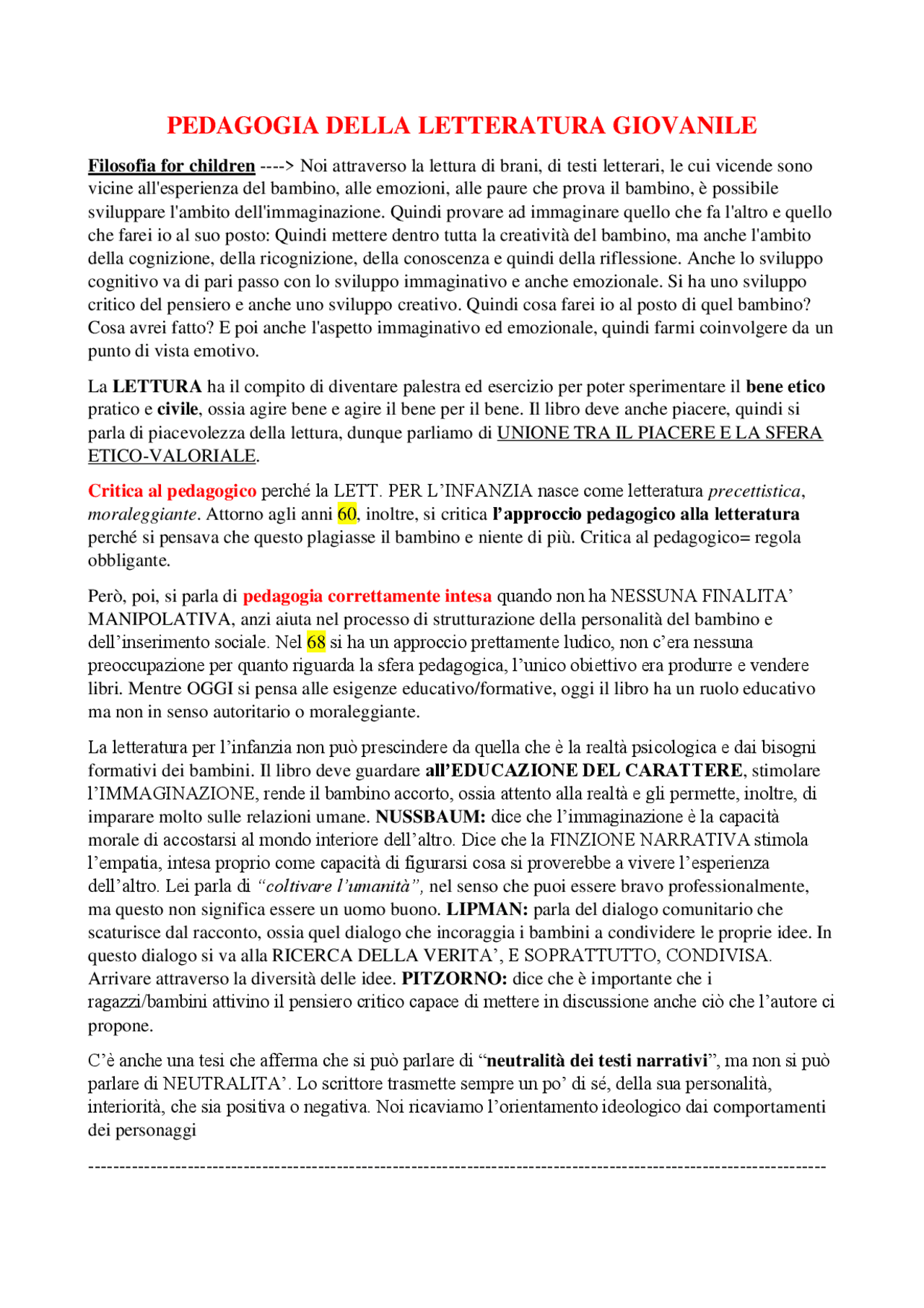 Riassunto Di Libri E Appunti Letteratura Per Linfanzia Docsity
