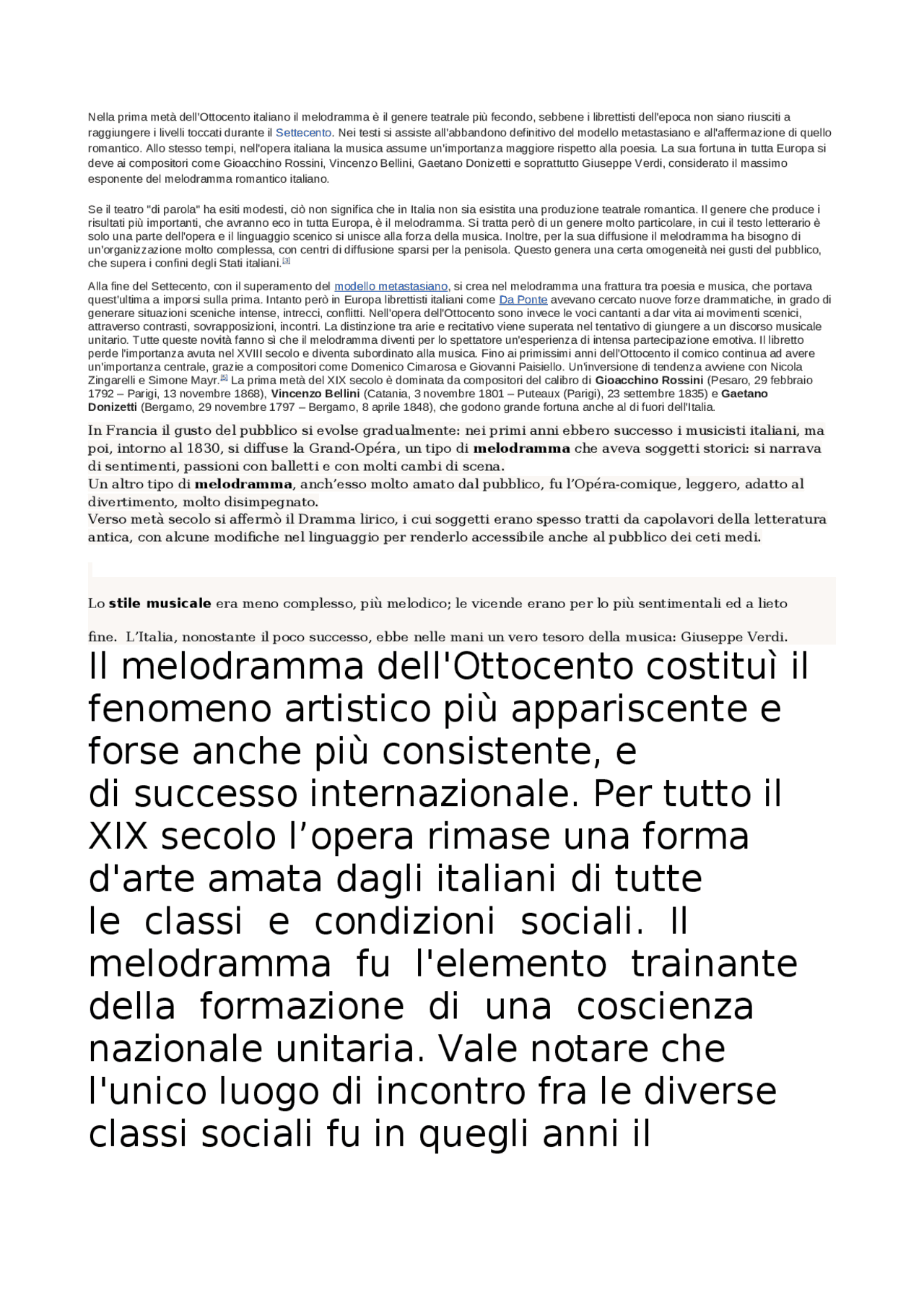 Spiegazione e esempi di melodramma - Docsity