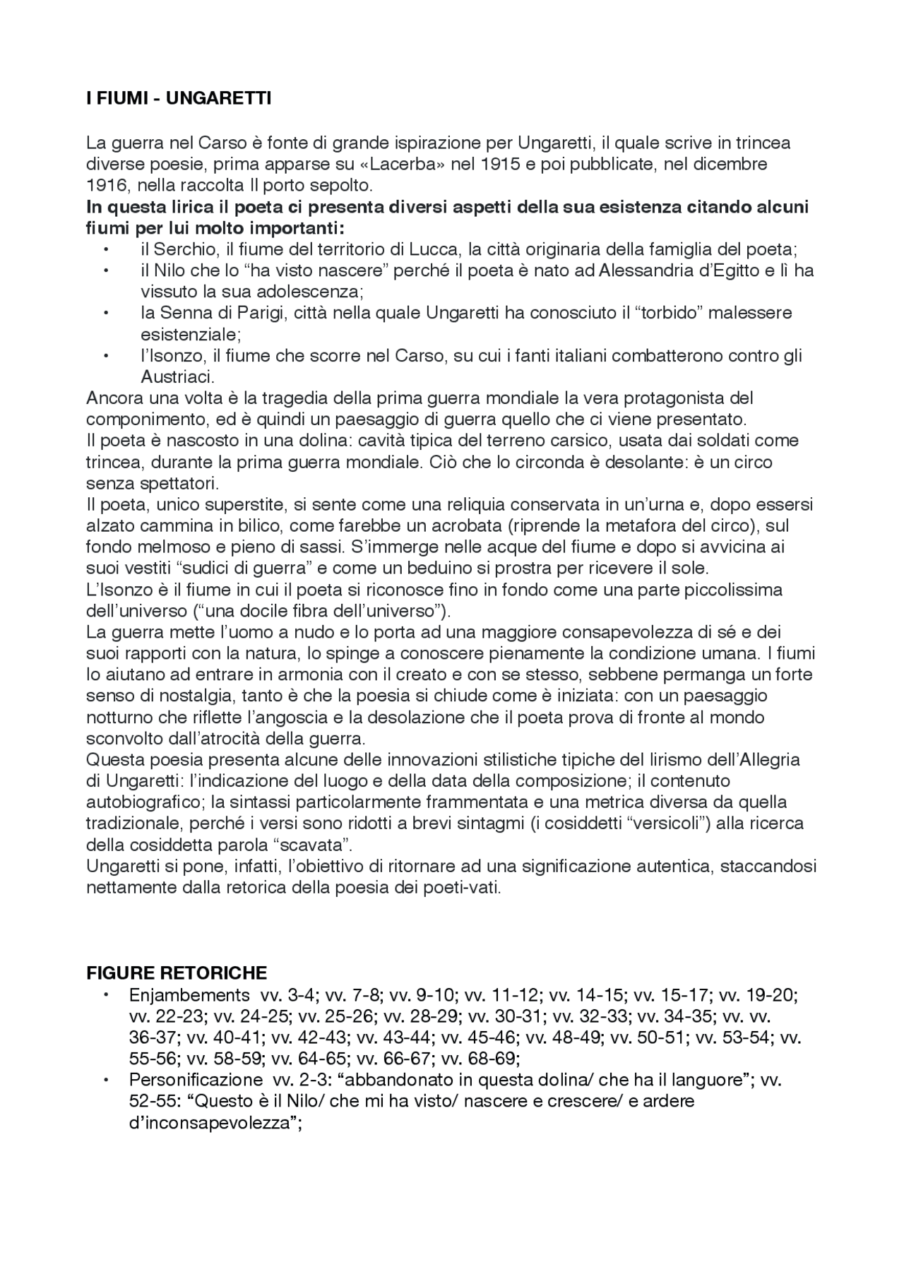 Italiano Appunti Di I Fiumi Di Ungaretti Docsity