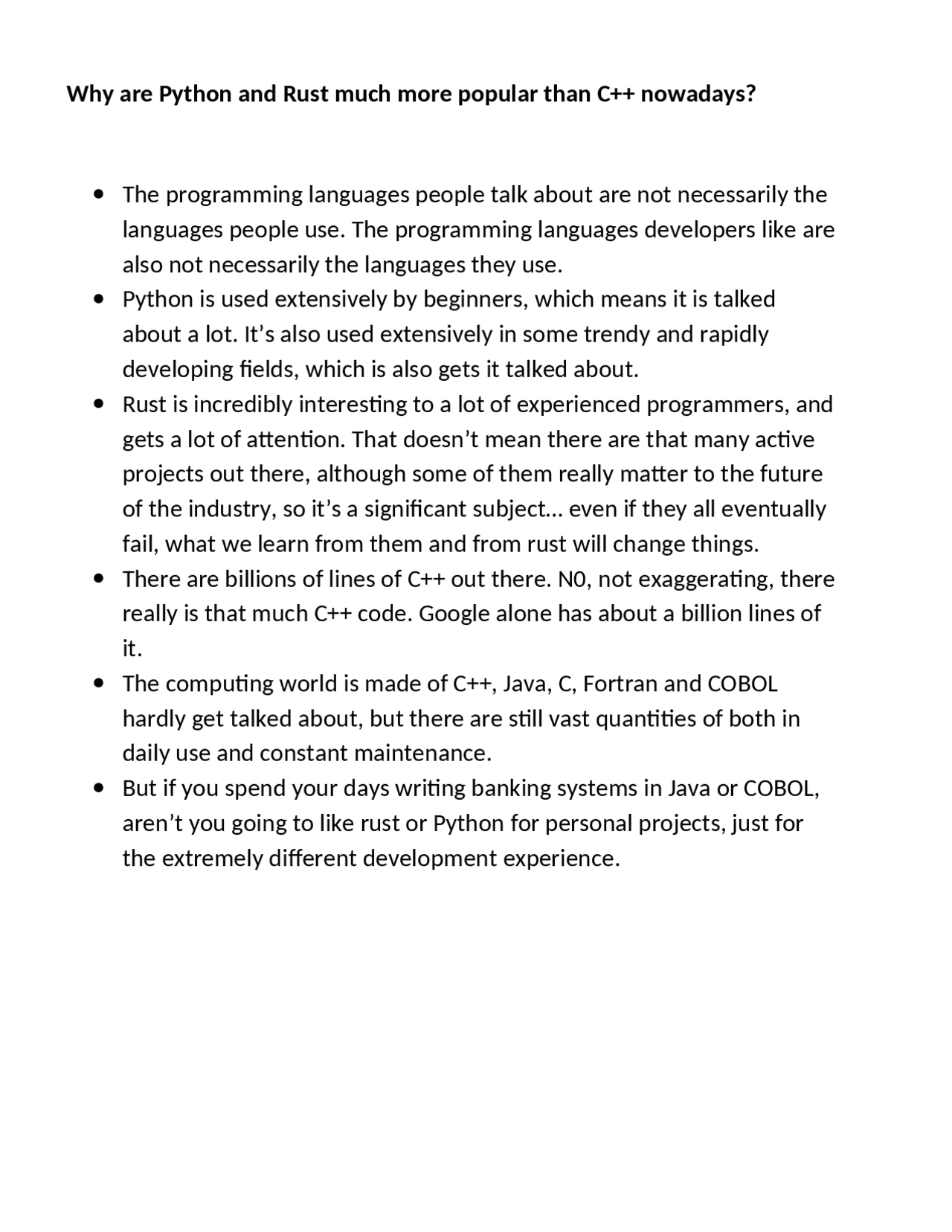 Why are Python and Rust are more popular than C++? - Docsity