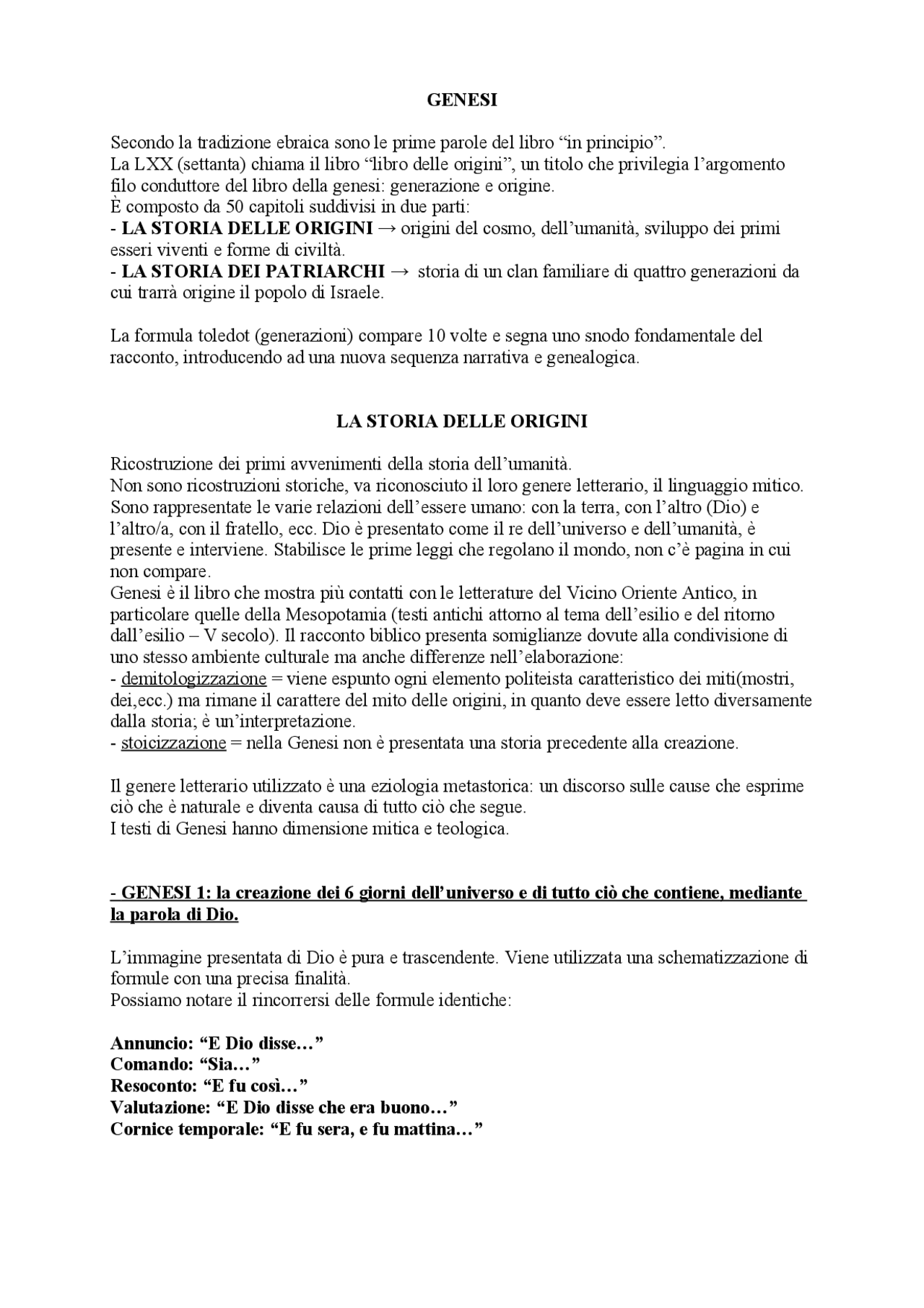 Genesi Riassunto E Spiegazione Docsity