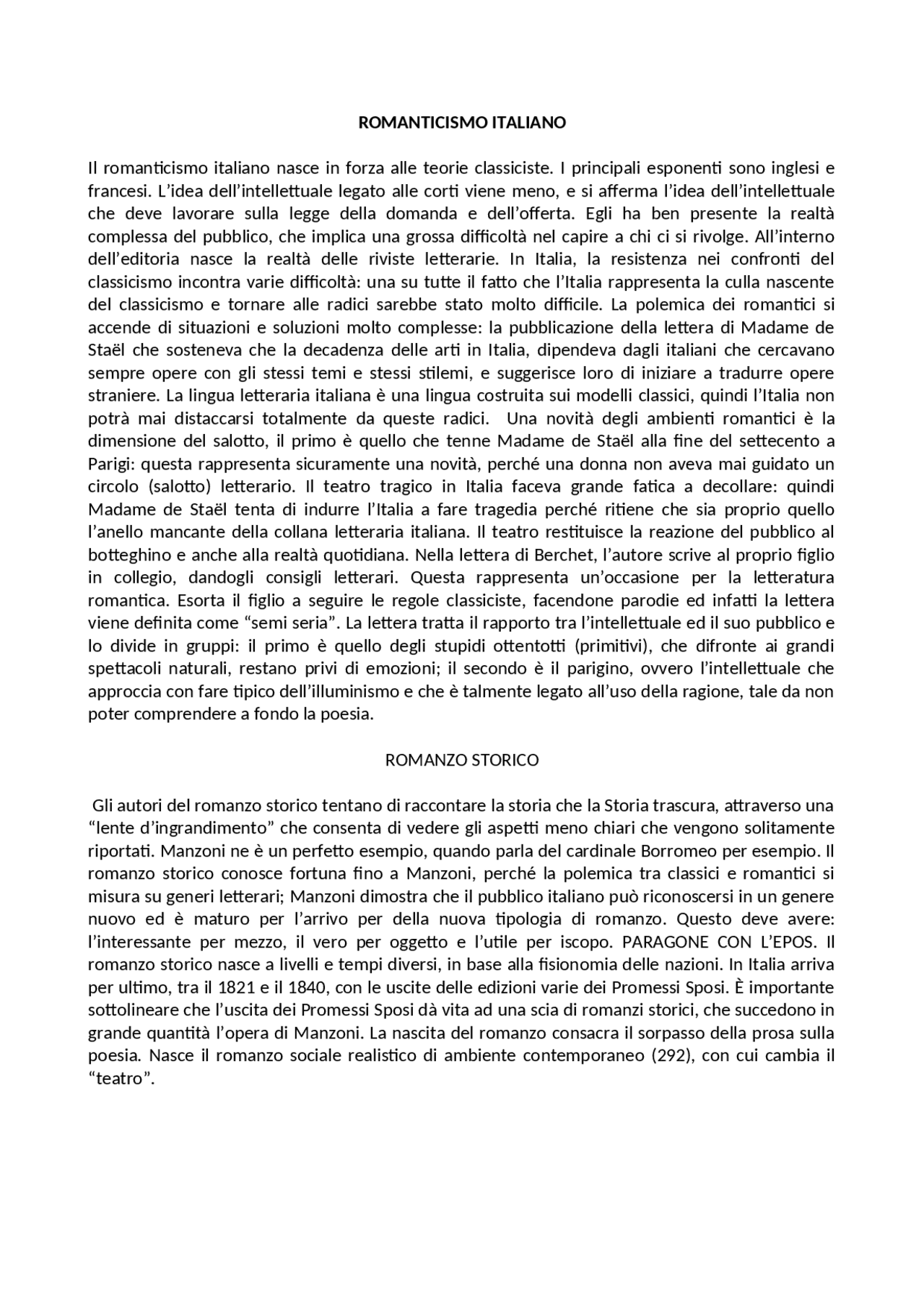 Appunti Sul Romanticismo Italiano Apuntes De Italiano Docsity