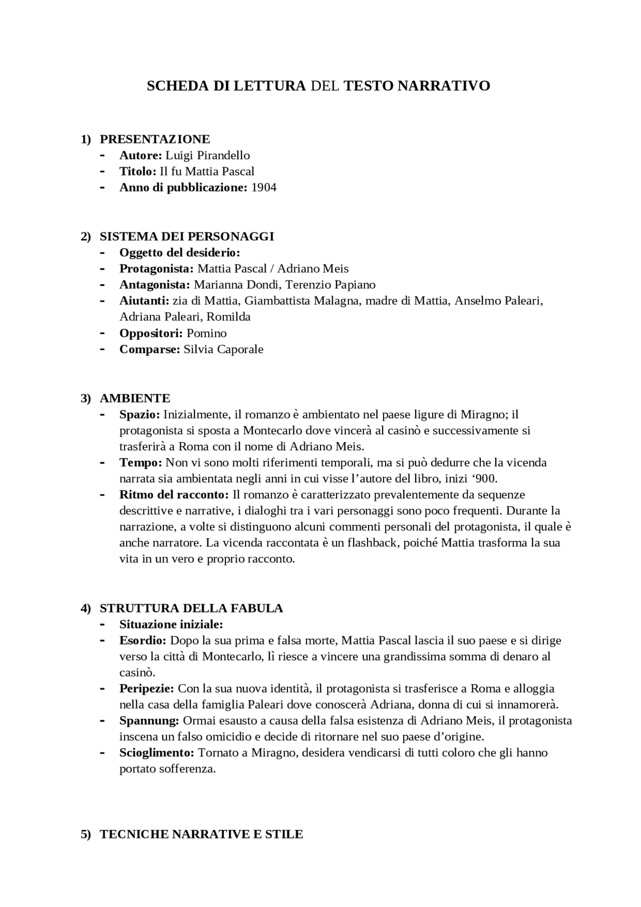 Scheda Libro Il Fu Mattia Pascal Docsity