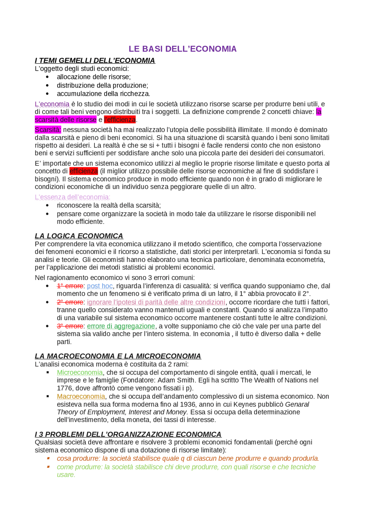 Capitolo 1: LE BASI DELL’ECONOMIA - Docsity