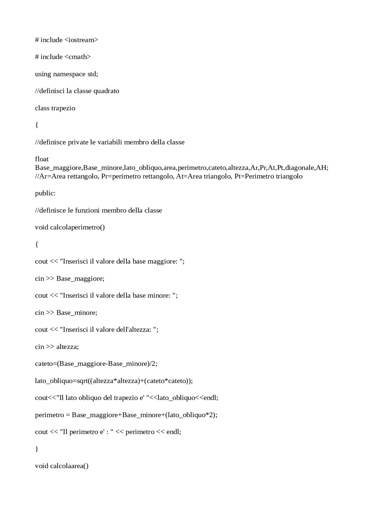 Calcolo area, perimetro, diagonale e altri elementi di un trapezio ...