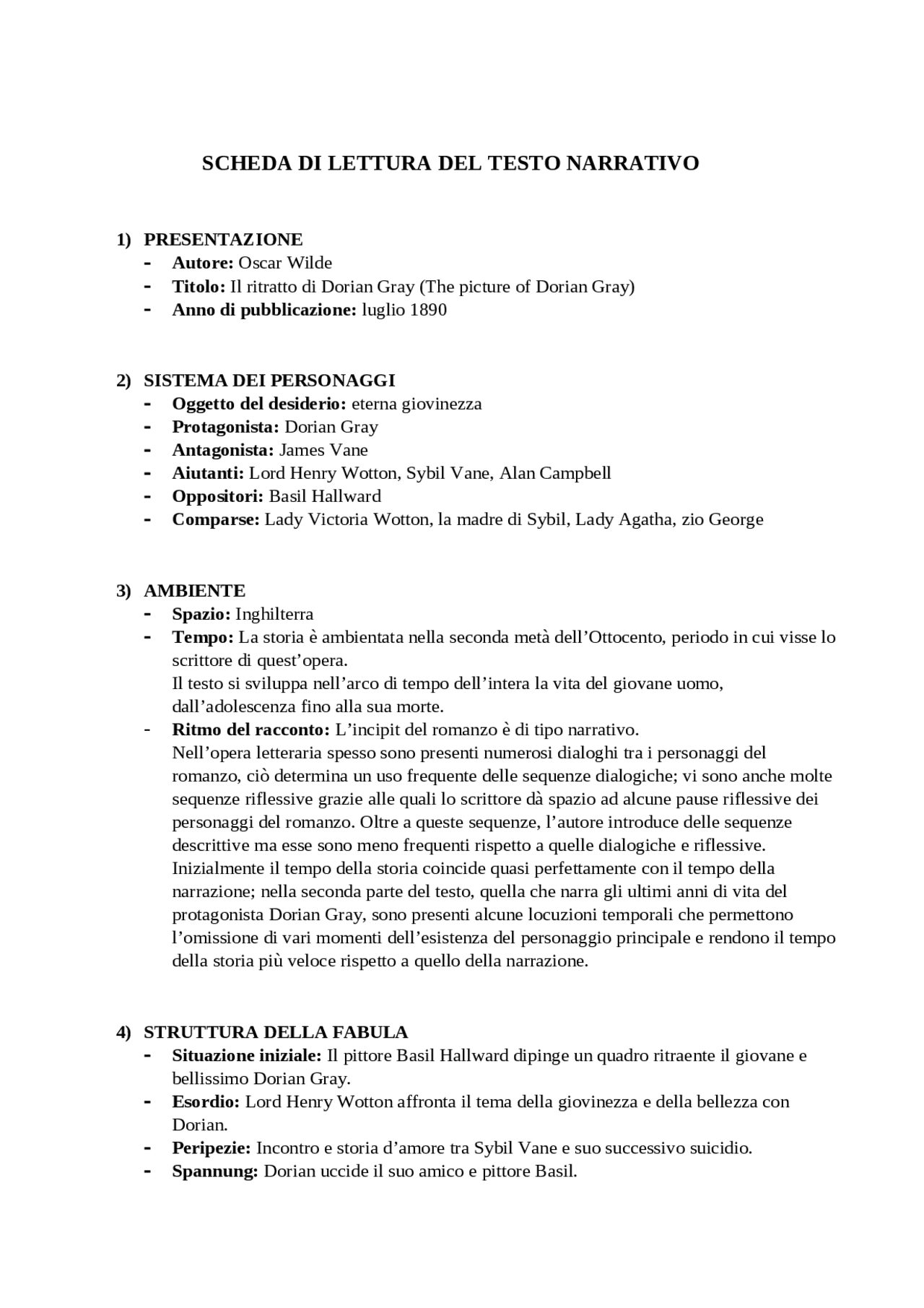 Scheda Libro Il Ritratto Di Dorian Gray Docsity