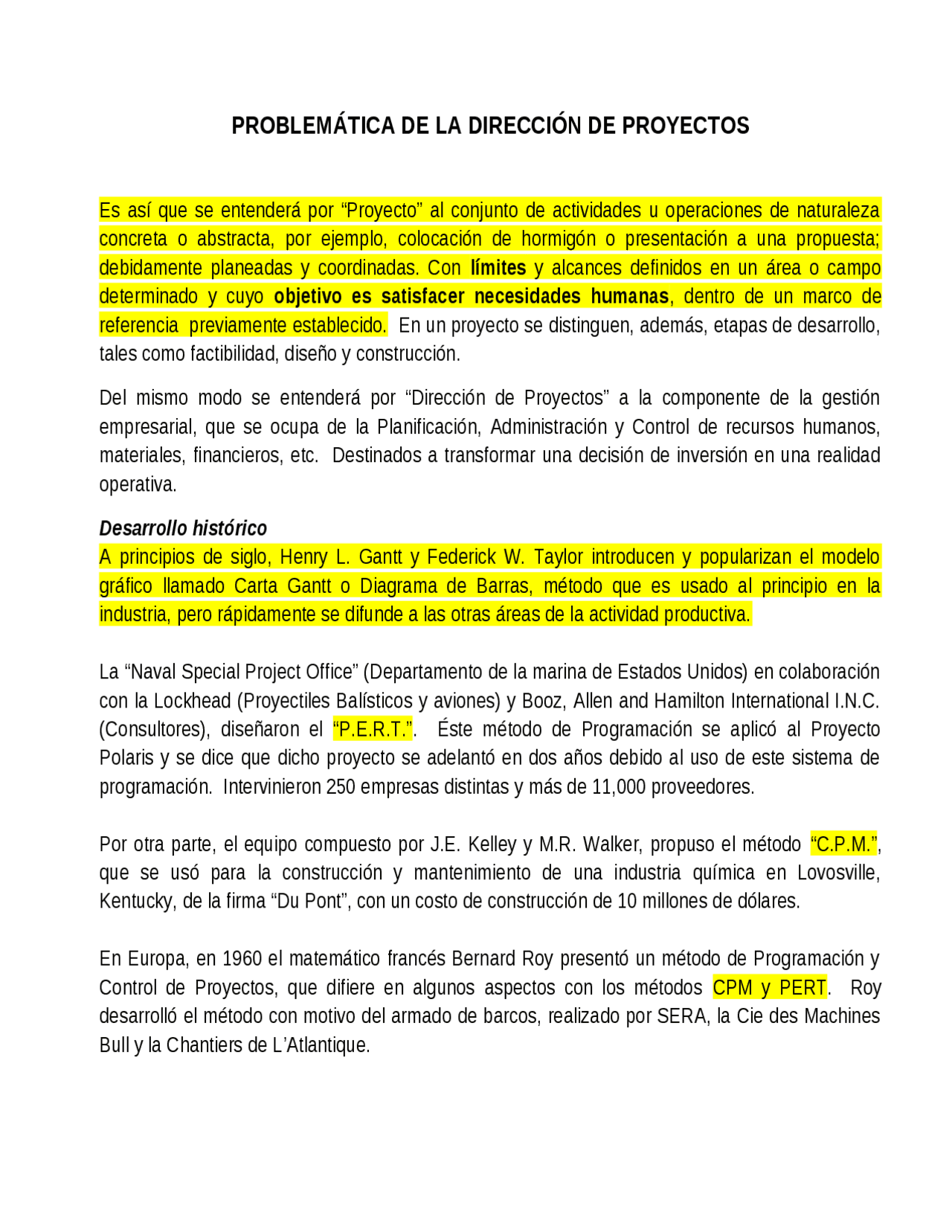 Teoría De Programación De Proyectos Docsity
