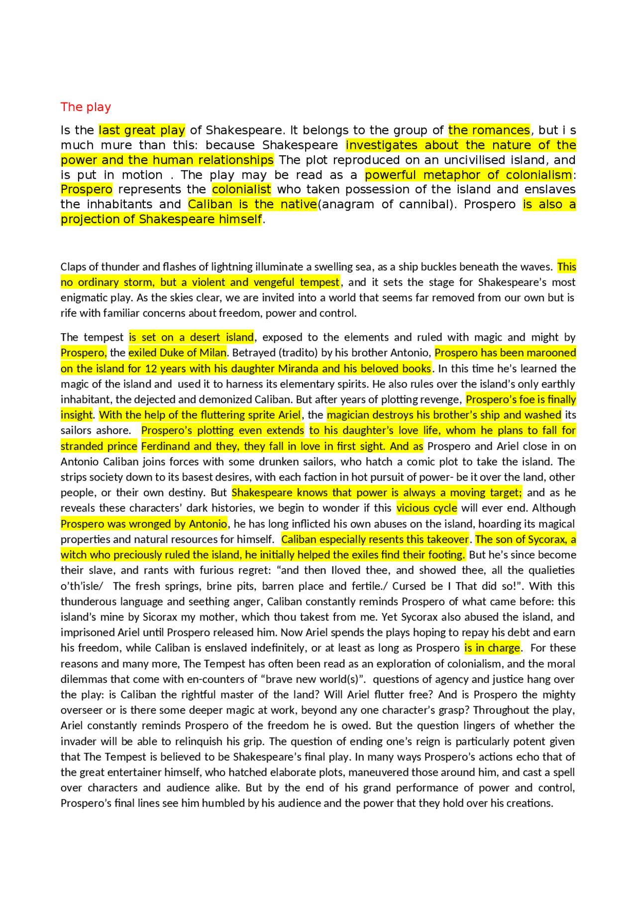 The Tempest By William Shakespeare Docsity