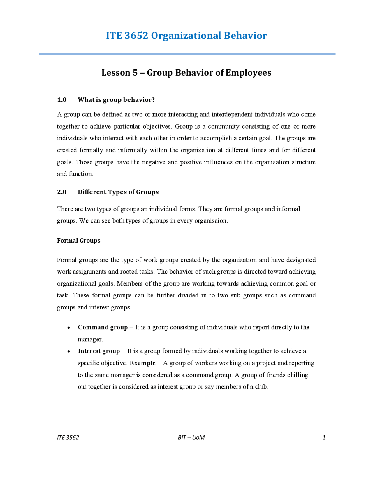 Organizational Behavior Docsity