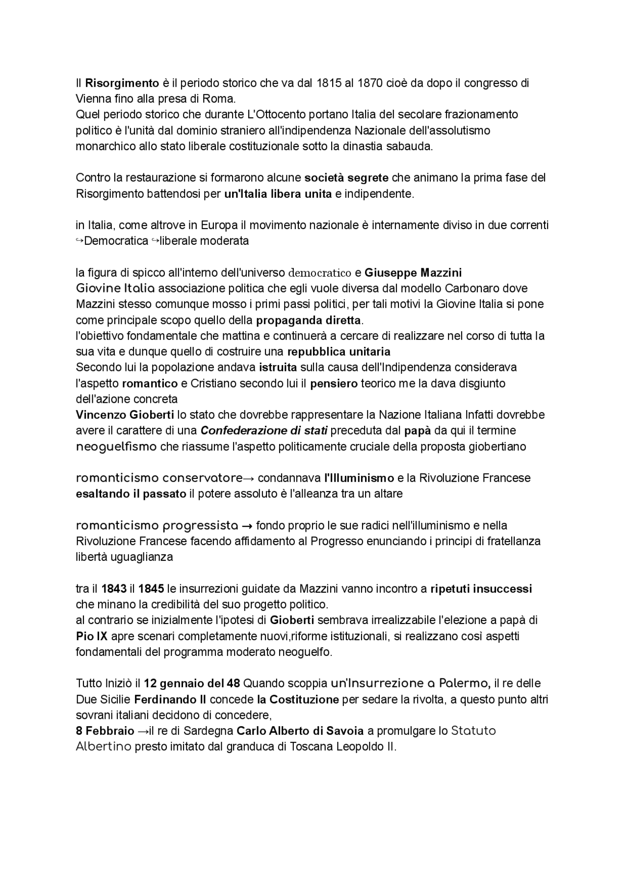 Risorgimento Storia 4 Superiore Appunti Di Storia Docsity