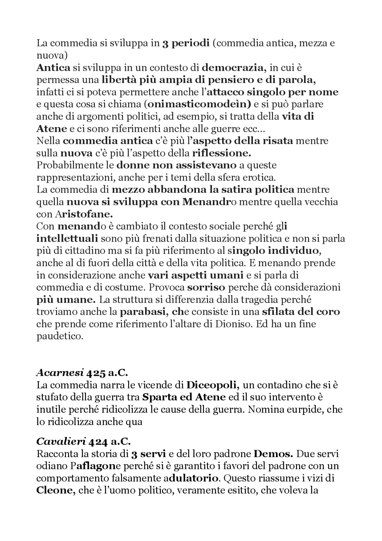 Aristofane E Le Sue Commedie Docsity