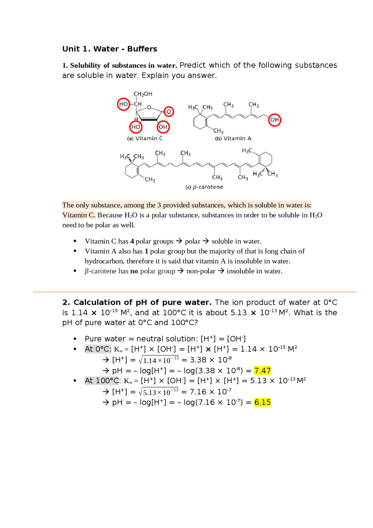 Exercises On Biochemistry Docsity