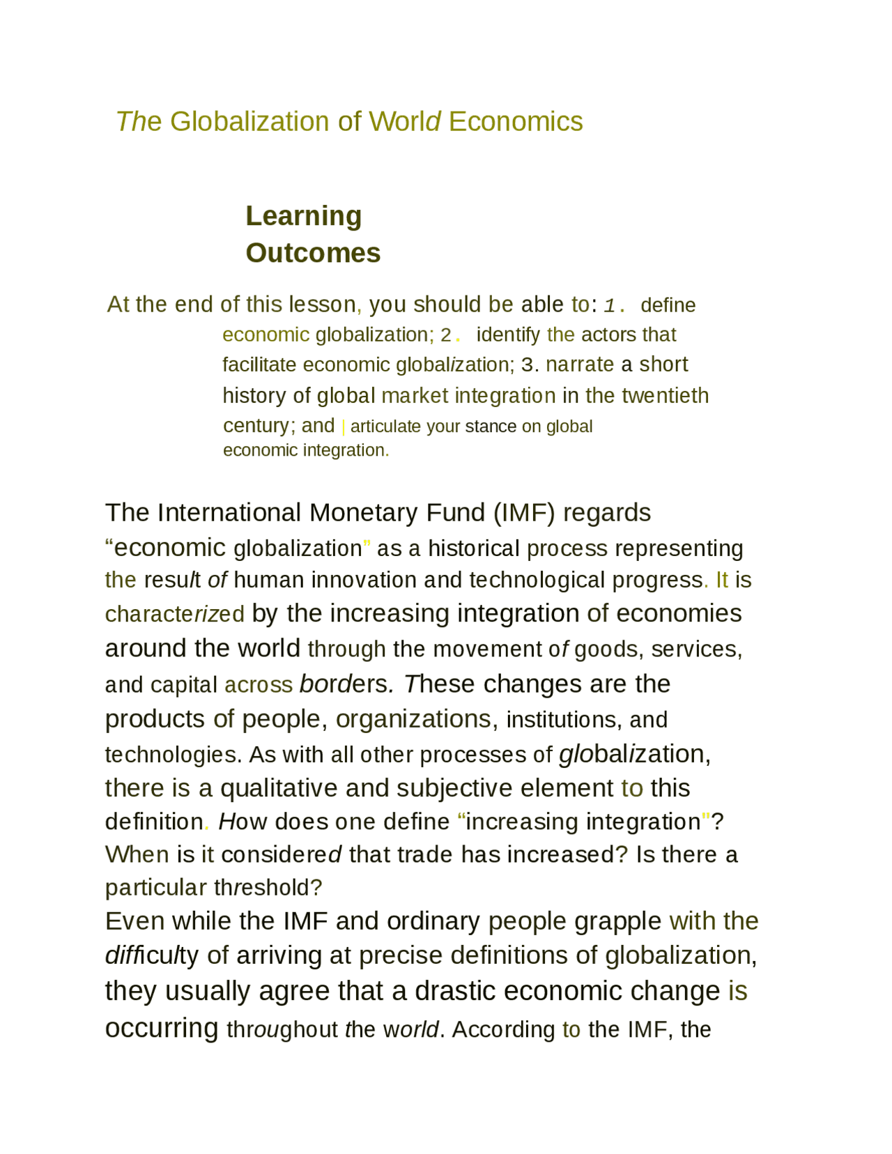 Globalization World Economy Docsity