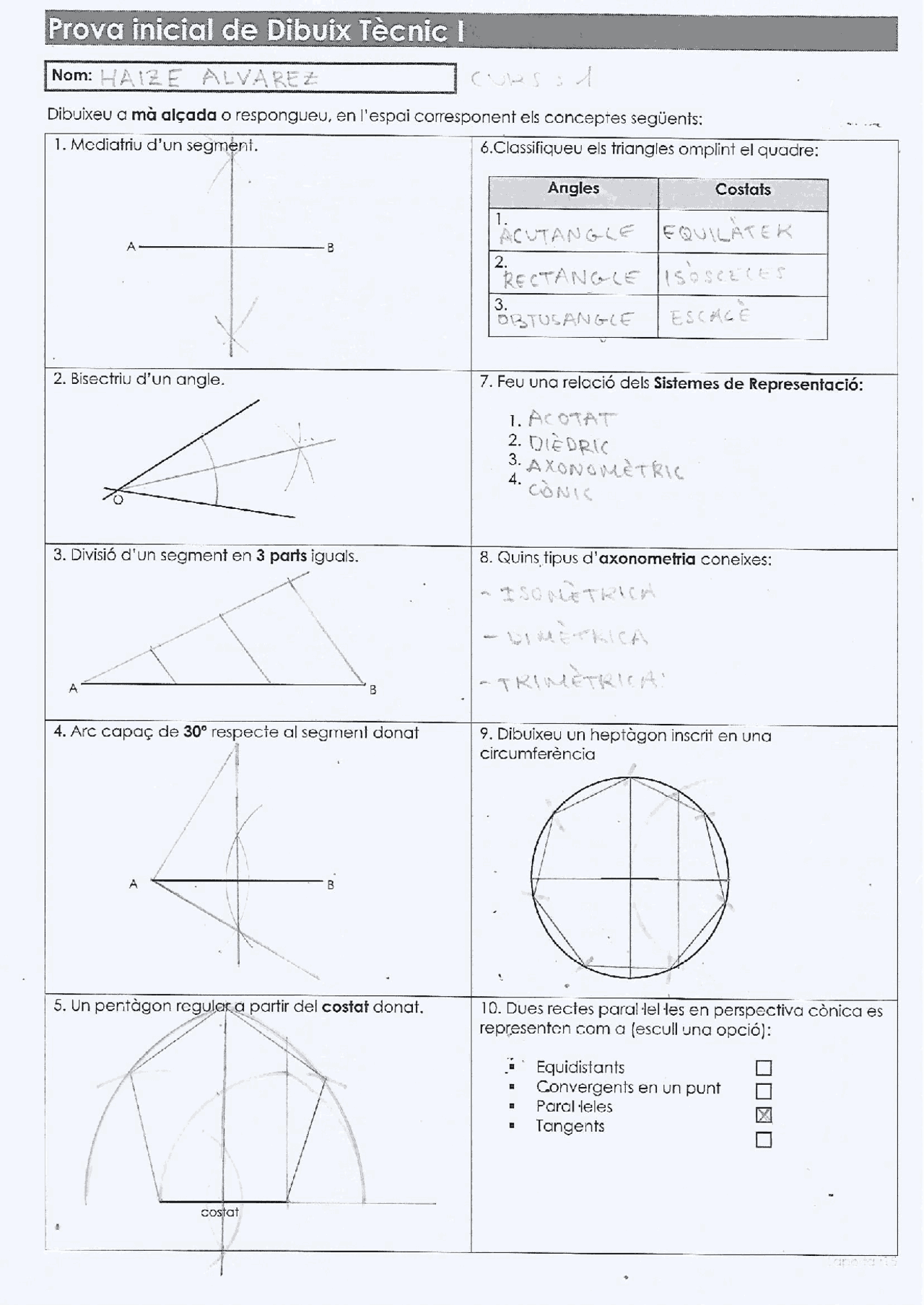 Prueba inicial de Dibujo Técnico Grado: 1 | Ejercicios de Dibujo ...