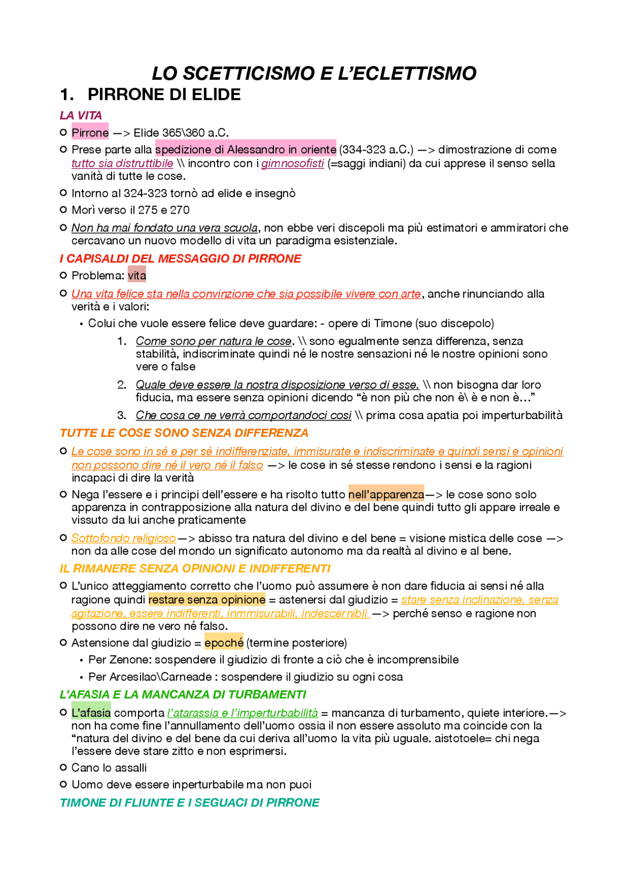 Scetticismo E Eclettismo Docsity