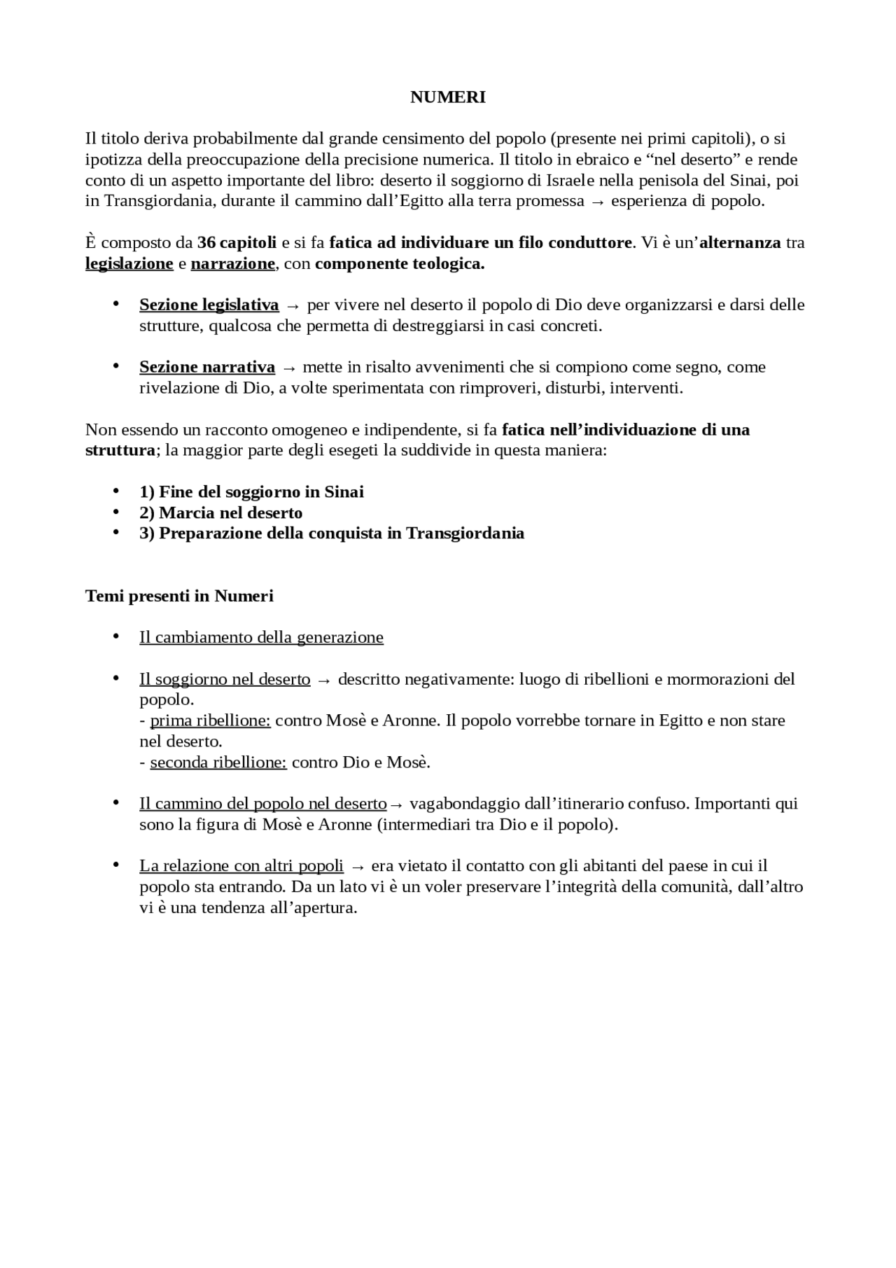 Riassunto Del Libro Dei Numeri Docsity