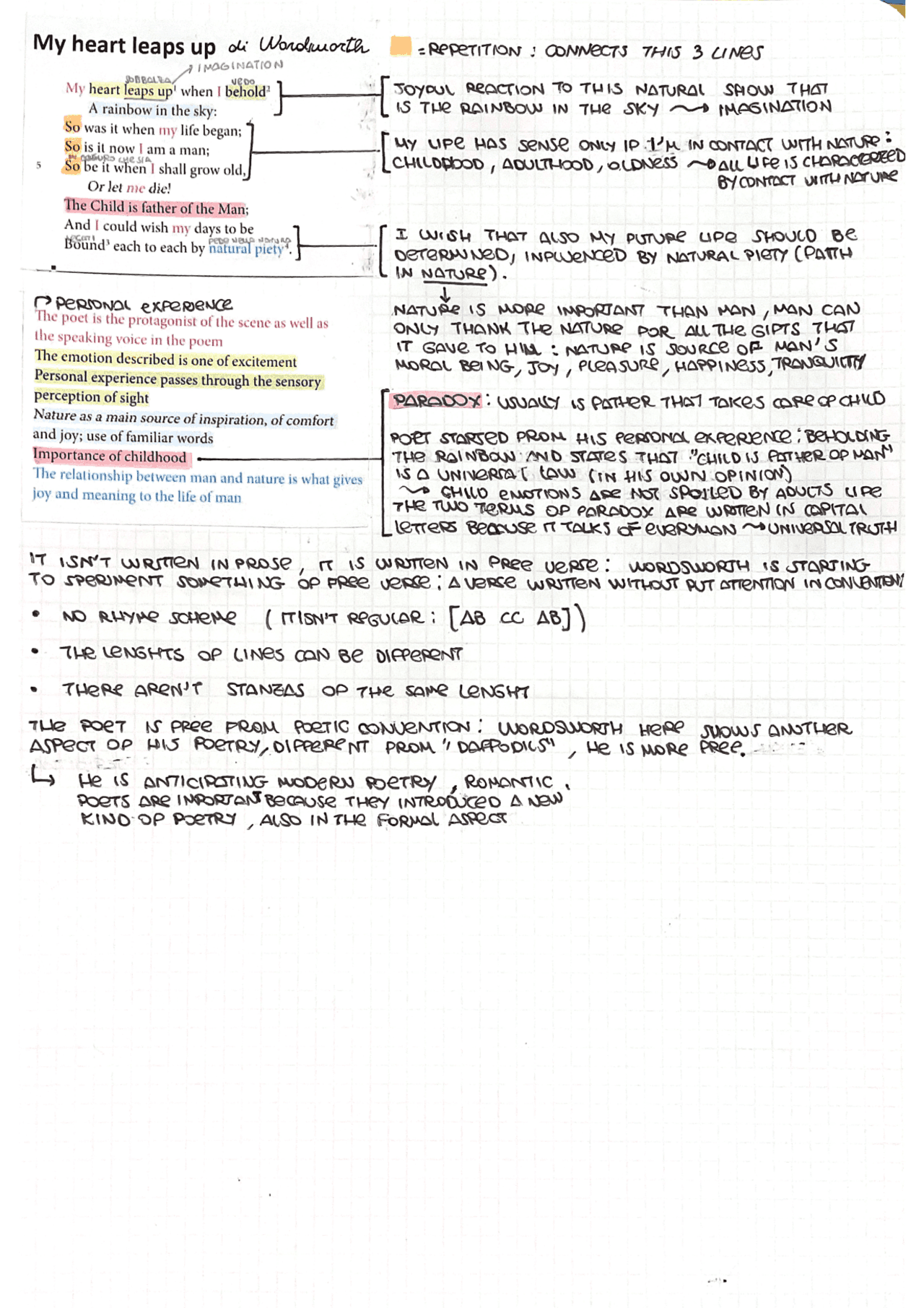 My heart leaps up, William Wordsworth - Docsity