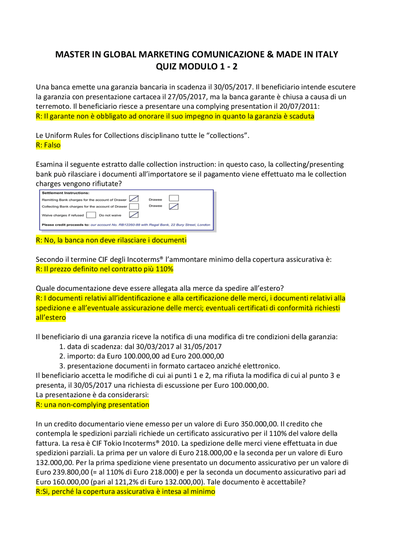 Risposte Quiz Aggiornamento 2021 Marcom Moduli 1 E 2 Esercizi Di