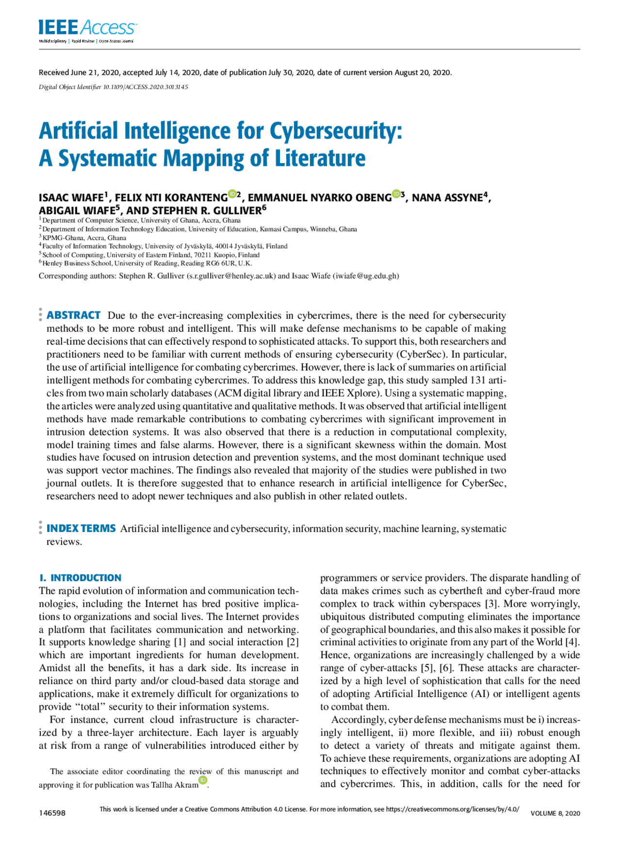 Artificial Intelligence for Cybersecurity A Systematic Mapping of Literature - Docsity