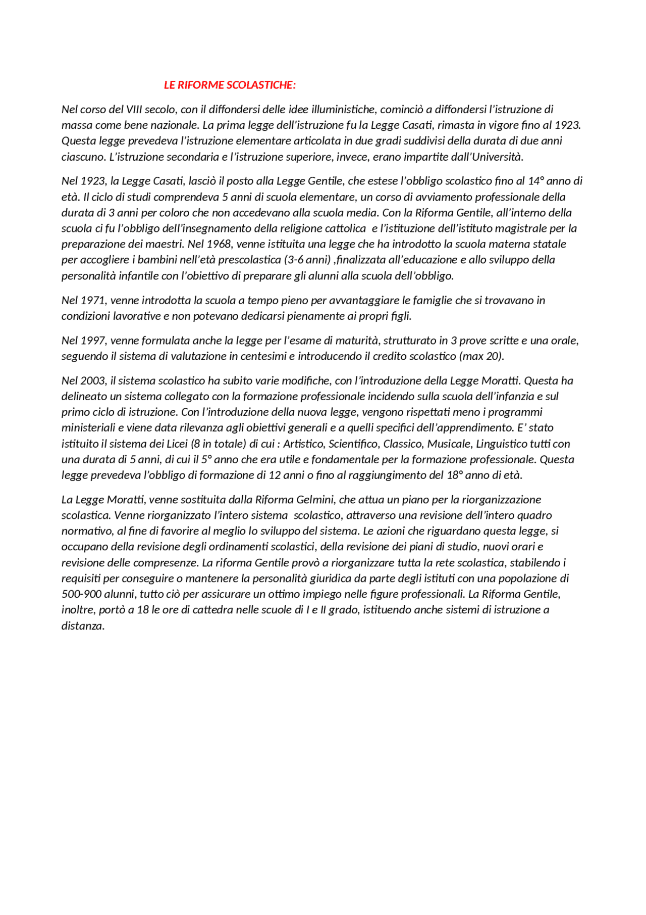 Le Riforme Scolastiche Esercizi Di Diritto Pubblico Docsity